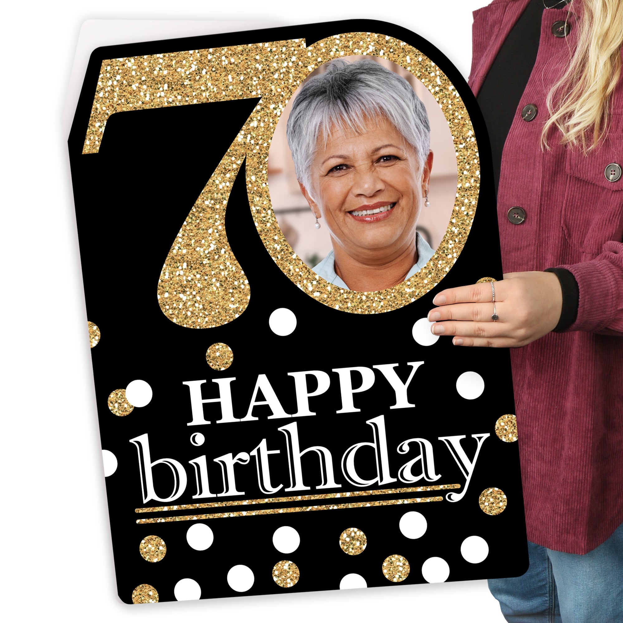 Adult 70th Birthday - Gold - Happy Birthday Giant Greeting Card - Personalized Photo Jumborific ...
