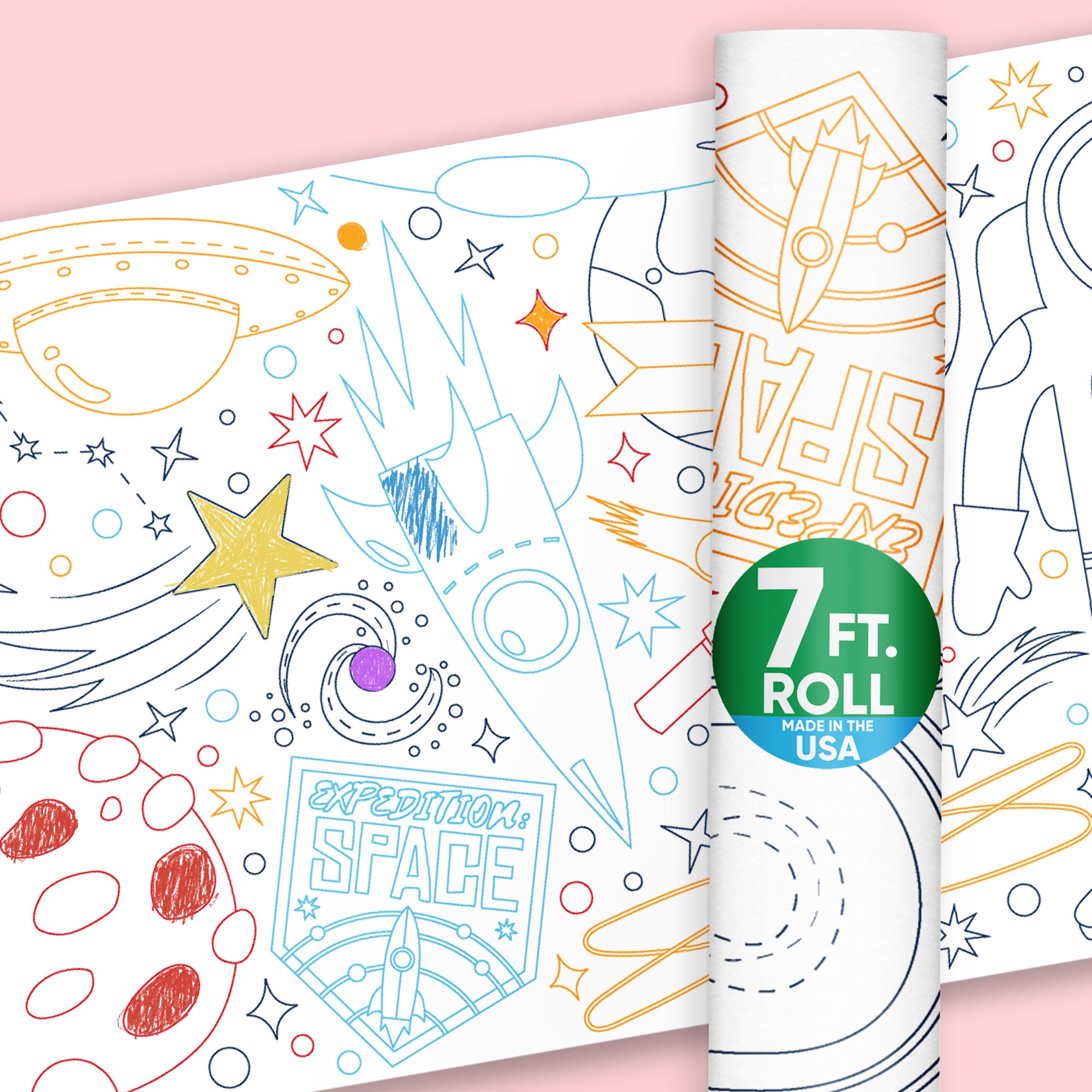 Blast Off Outer Space Coloring Table Runner for Kids Space Party