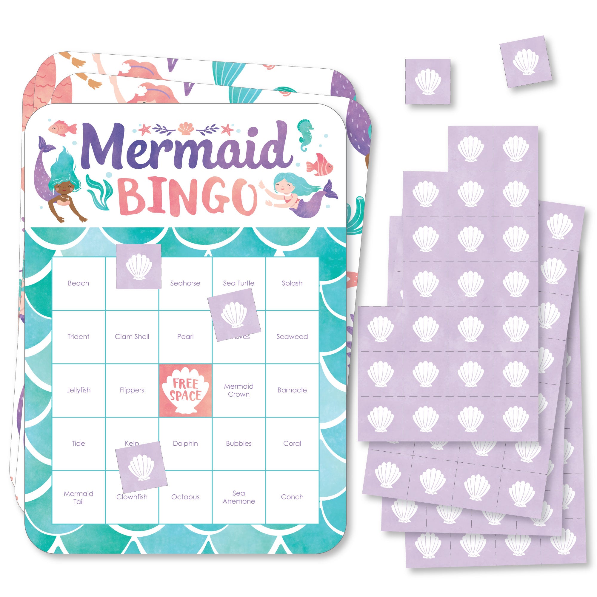 Mermaid Birthday Party Bingo Party Game | BigDotOfHappiness.com