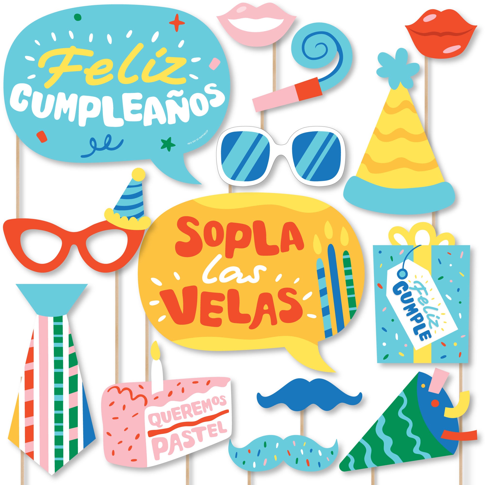 Feliz Cumpleanos - Happy Birthday Party Photo Booth Props Kit - 20 ...