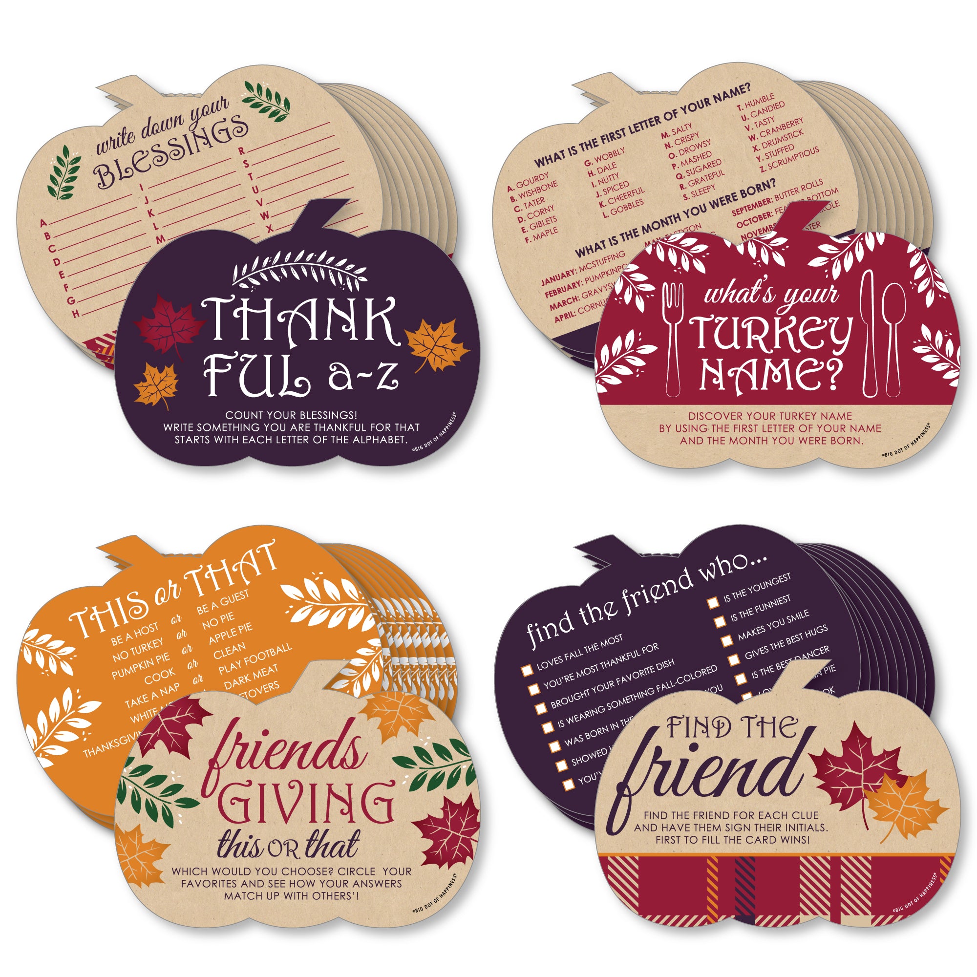 Friends Thanksgiving Feast - 4 Friendsgiving Party Games - 10 Cards ...