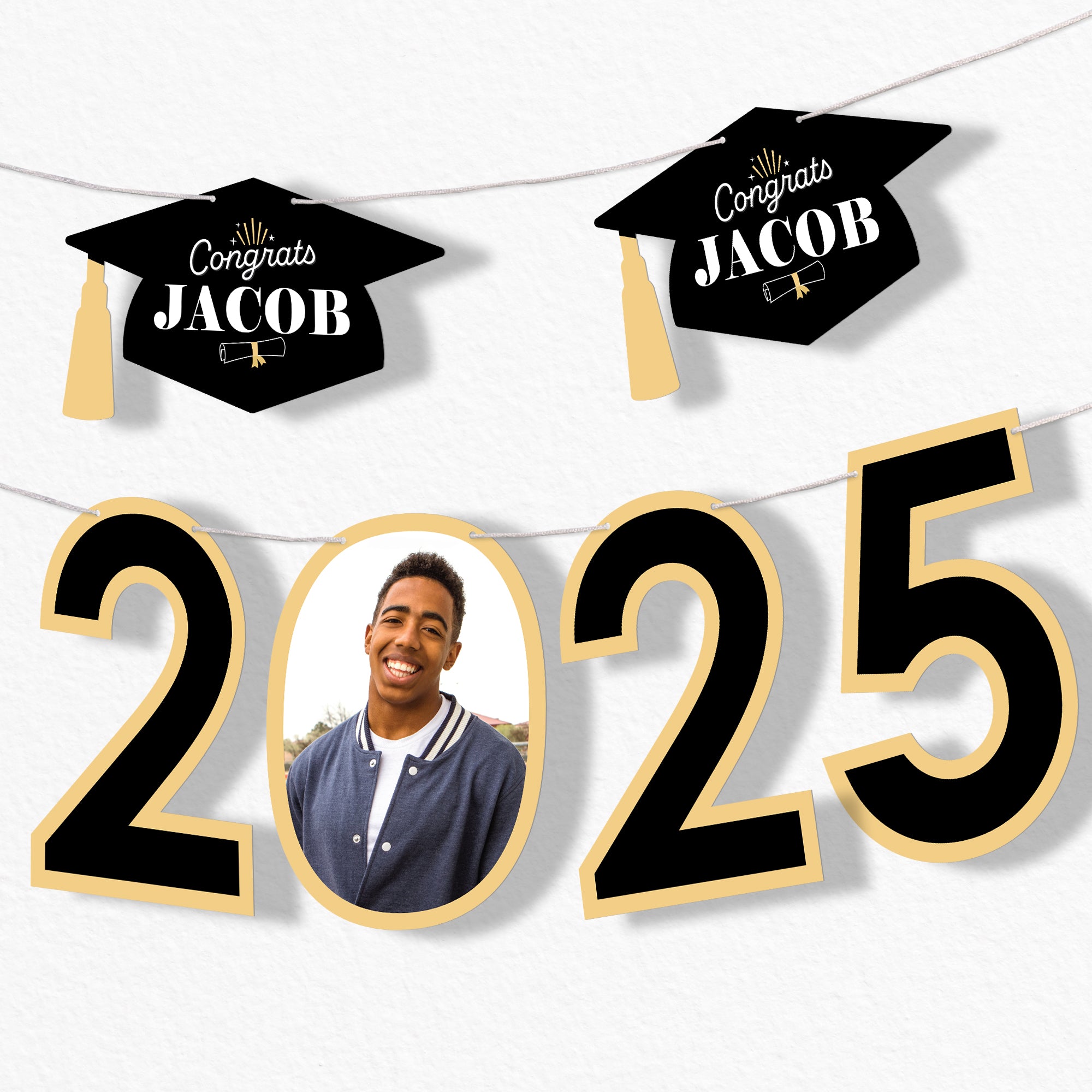 Personalized Black & Gold Graduation Photo Banner – Custom 2025 Grad ...