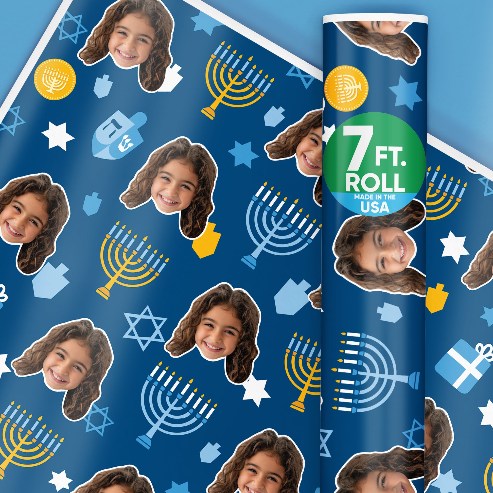 Hanukkah Menorah Fun Face, Personalized Photo Wrapping Paper, Funny ...