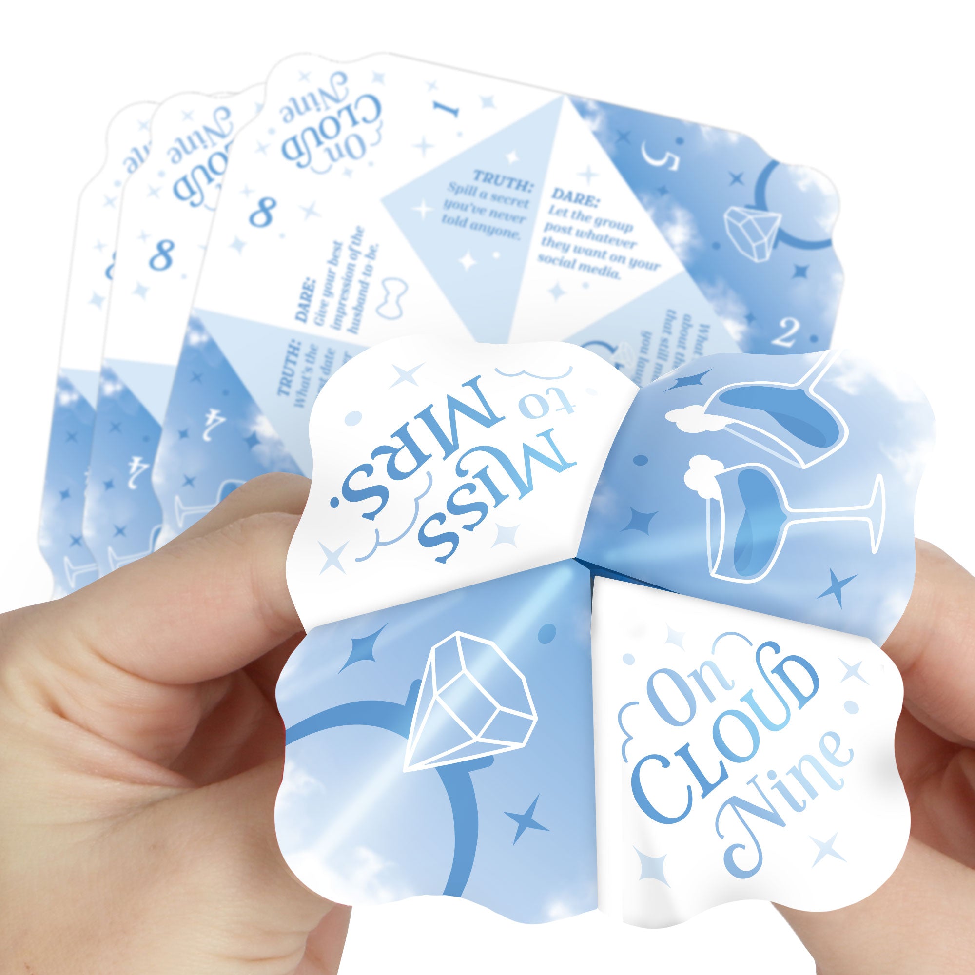 On Cloud 9 - Bridal or Bachelorette Party Cootie Catcher Game - Truth ...