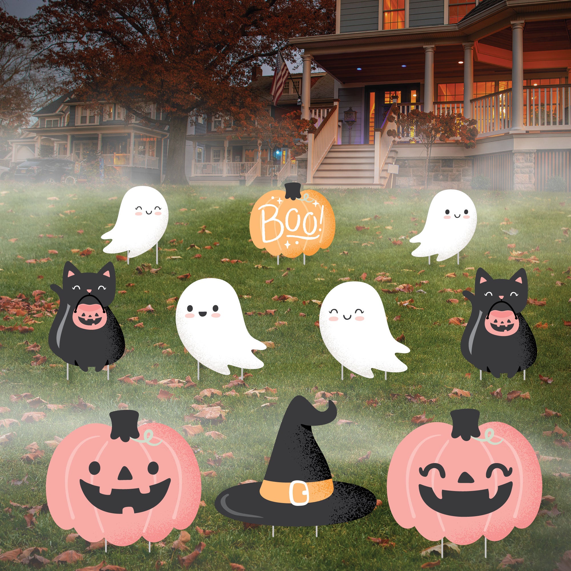 Pastel Halloween - Ghost, Pumpkin, Cat and Hat Lawn Decorations ...
