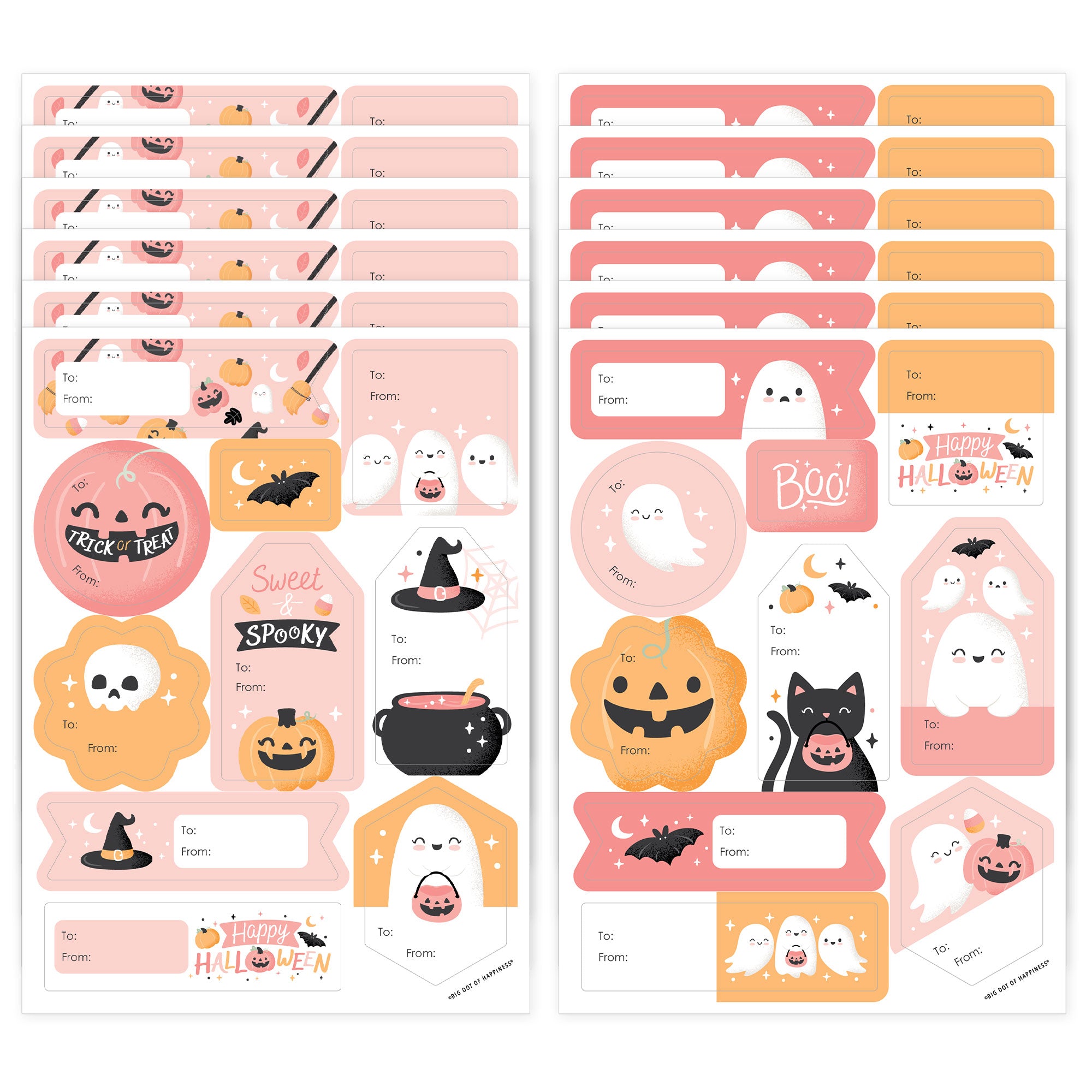 Pastel Halloween - Assorted Pink Pumpkin Birthday Party Gift Tag Labels ...