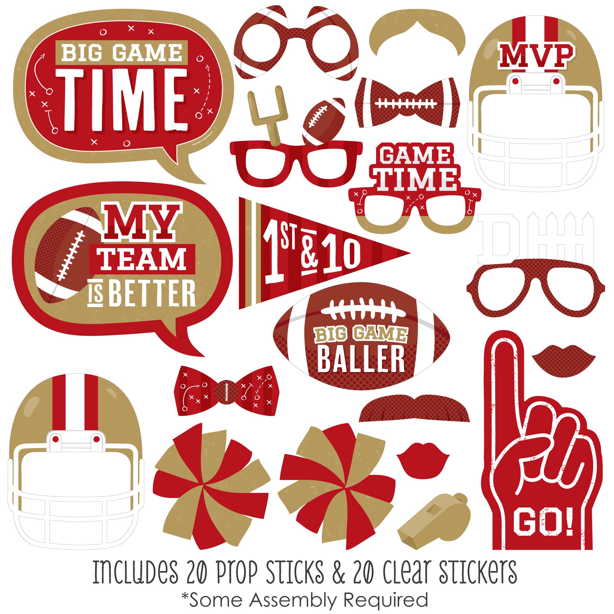 The Big Game - Red and Gold - Football Party Photo Booth Props Kit - 20 ...