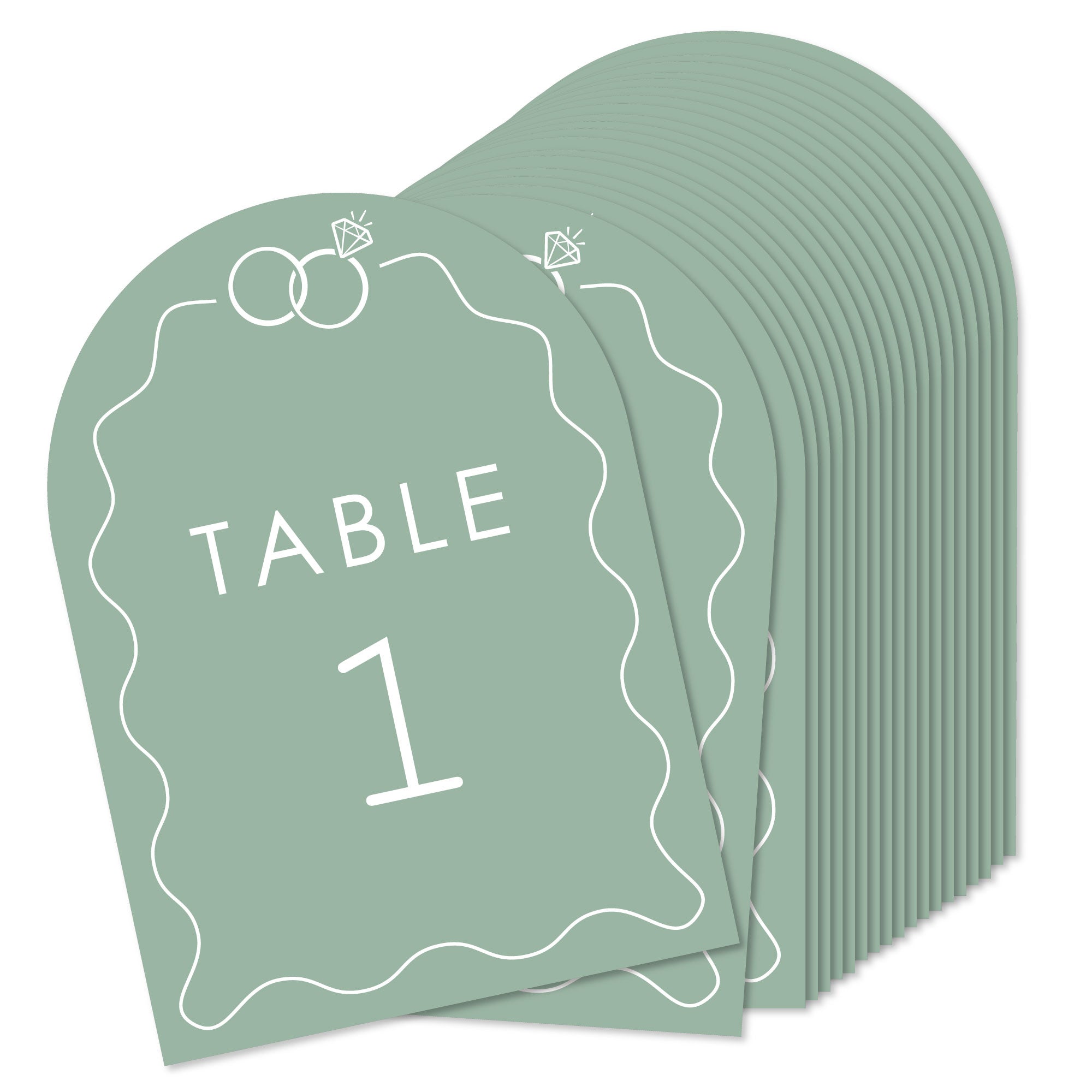 Wedding Table Numbers - Playful Sage Green Squiggle Design ...