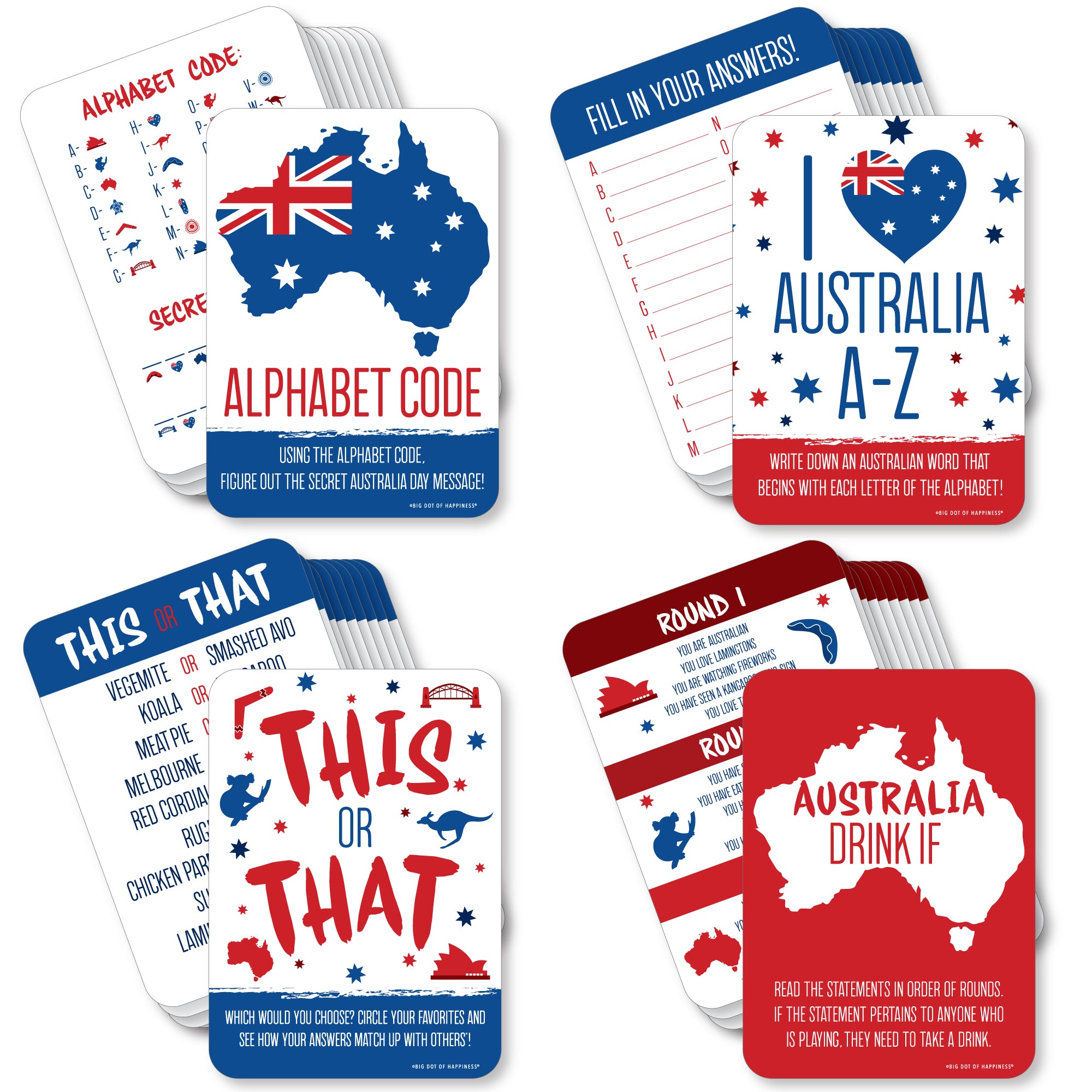 Australia Day - 4 G’Day Mate Aussie Party Games - 10 Cards Each ...