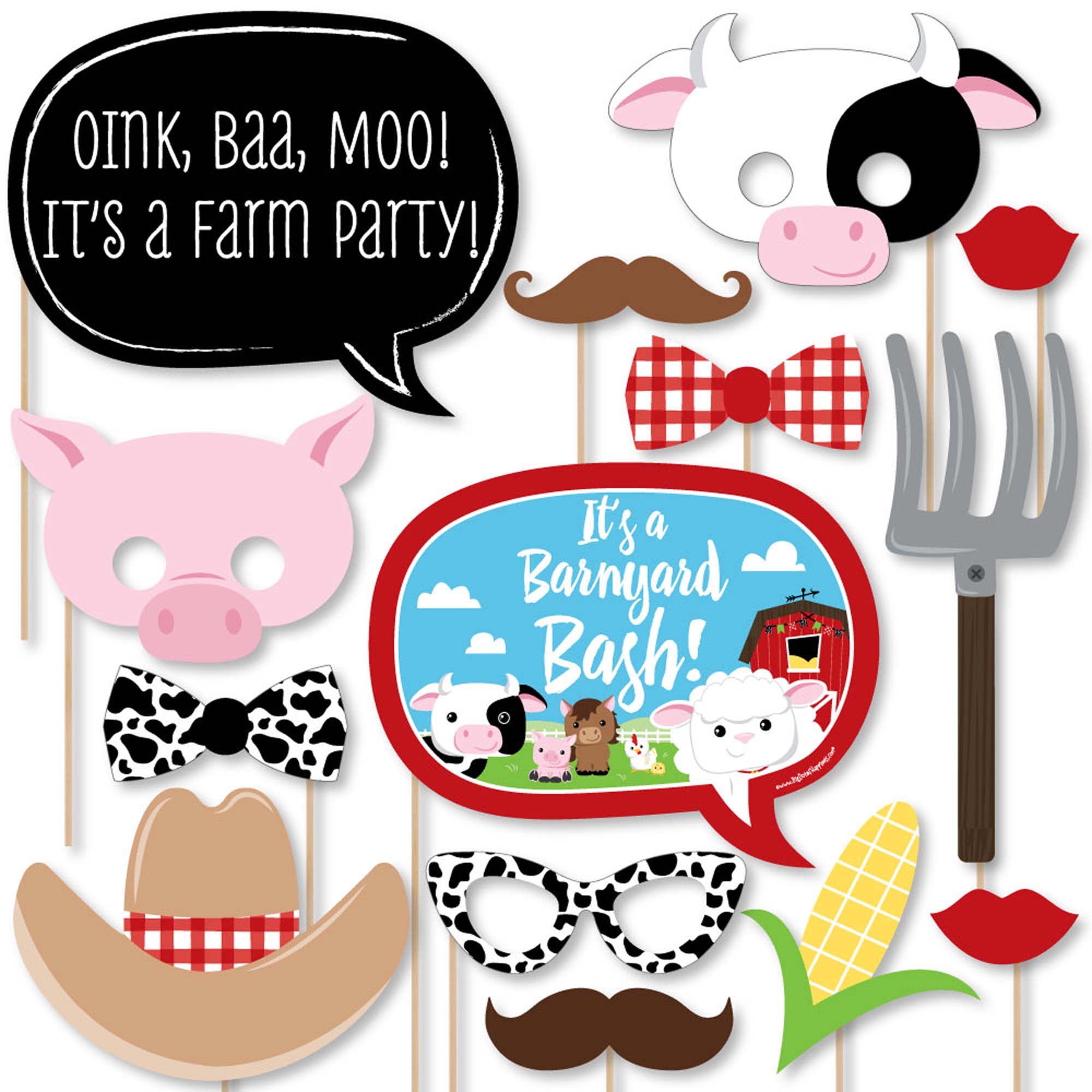 Farm Animals - Photo Booth Props Kit - 20 Count | BigDotOfHappiness.com ...