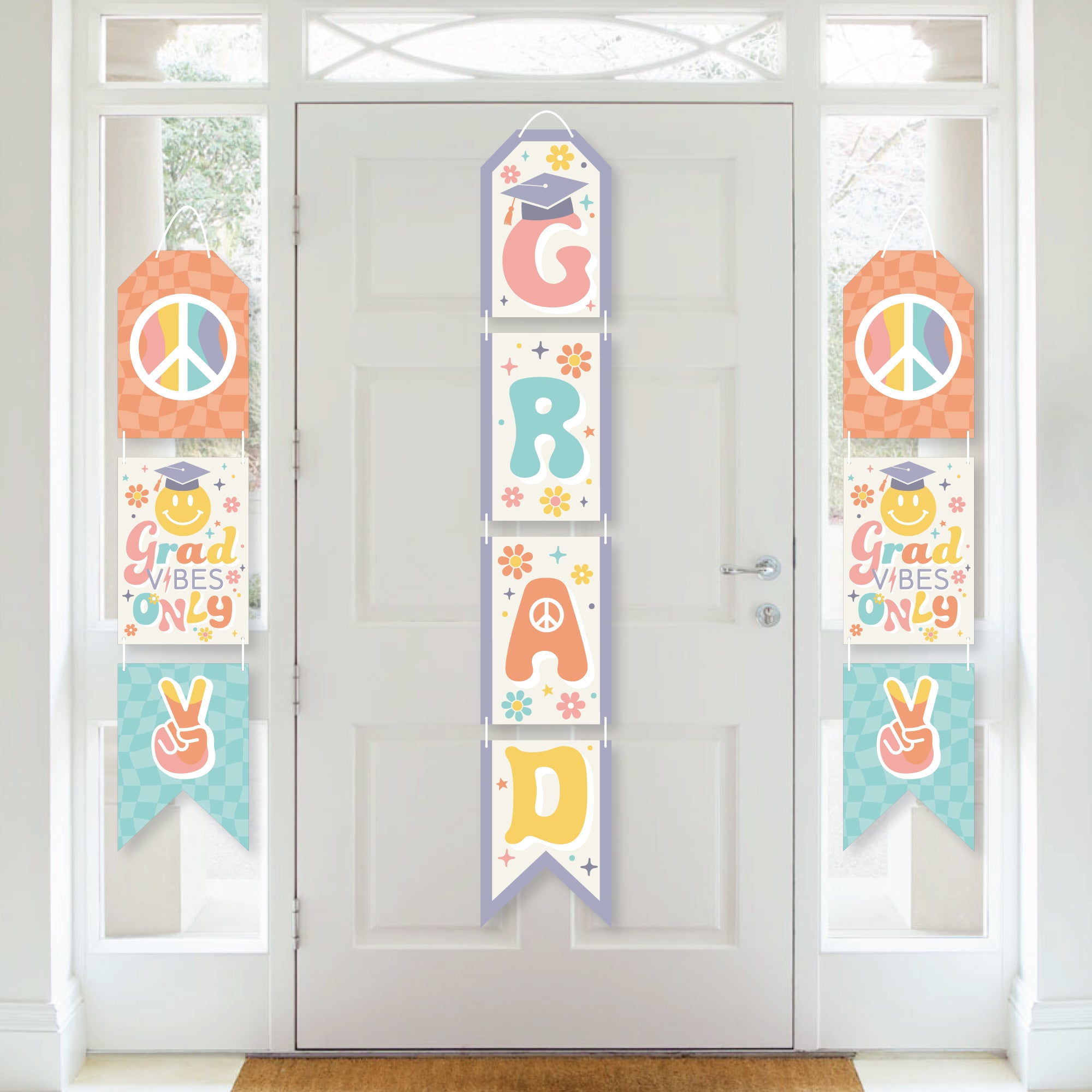 Groovy Grad - Hanging Vertical Paper Door Banners - Hippie Graduation ...