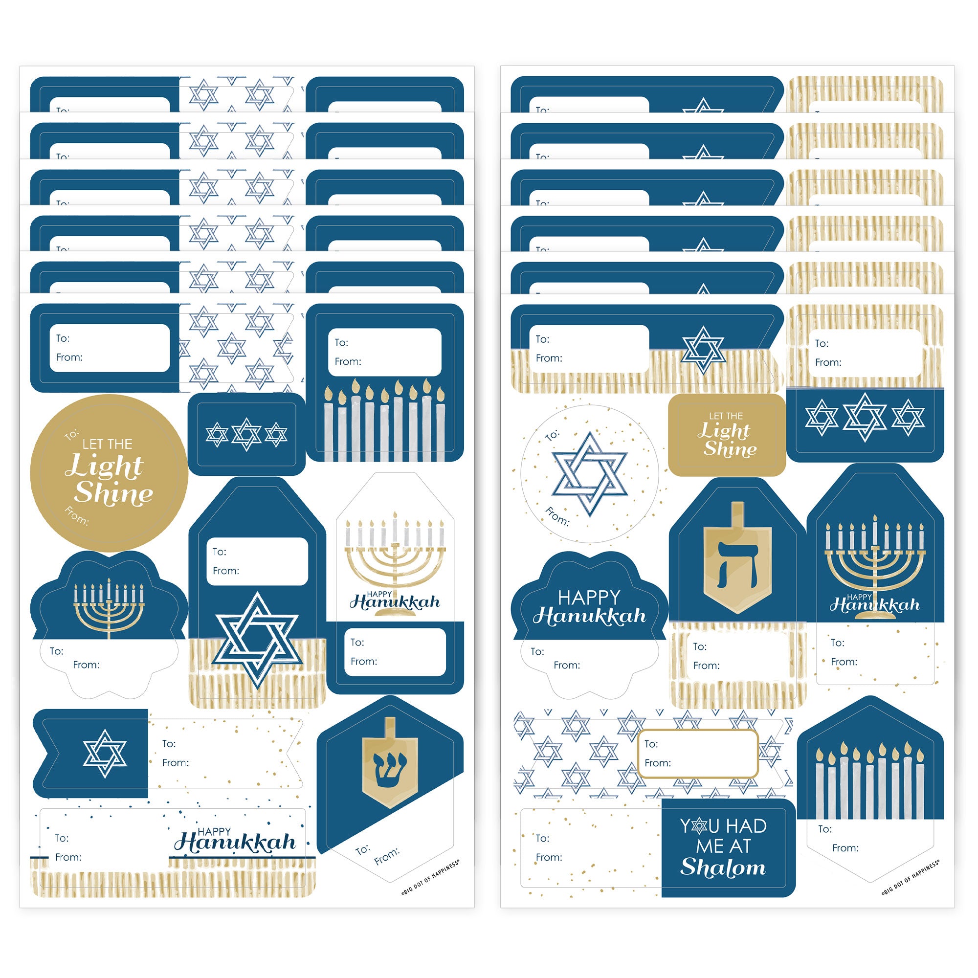Happy Hanukkah - Assorted Chanukah Holiday Party Gift Tag Labels - To ...