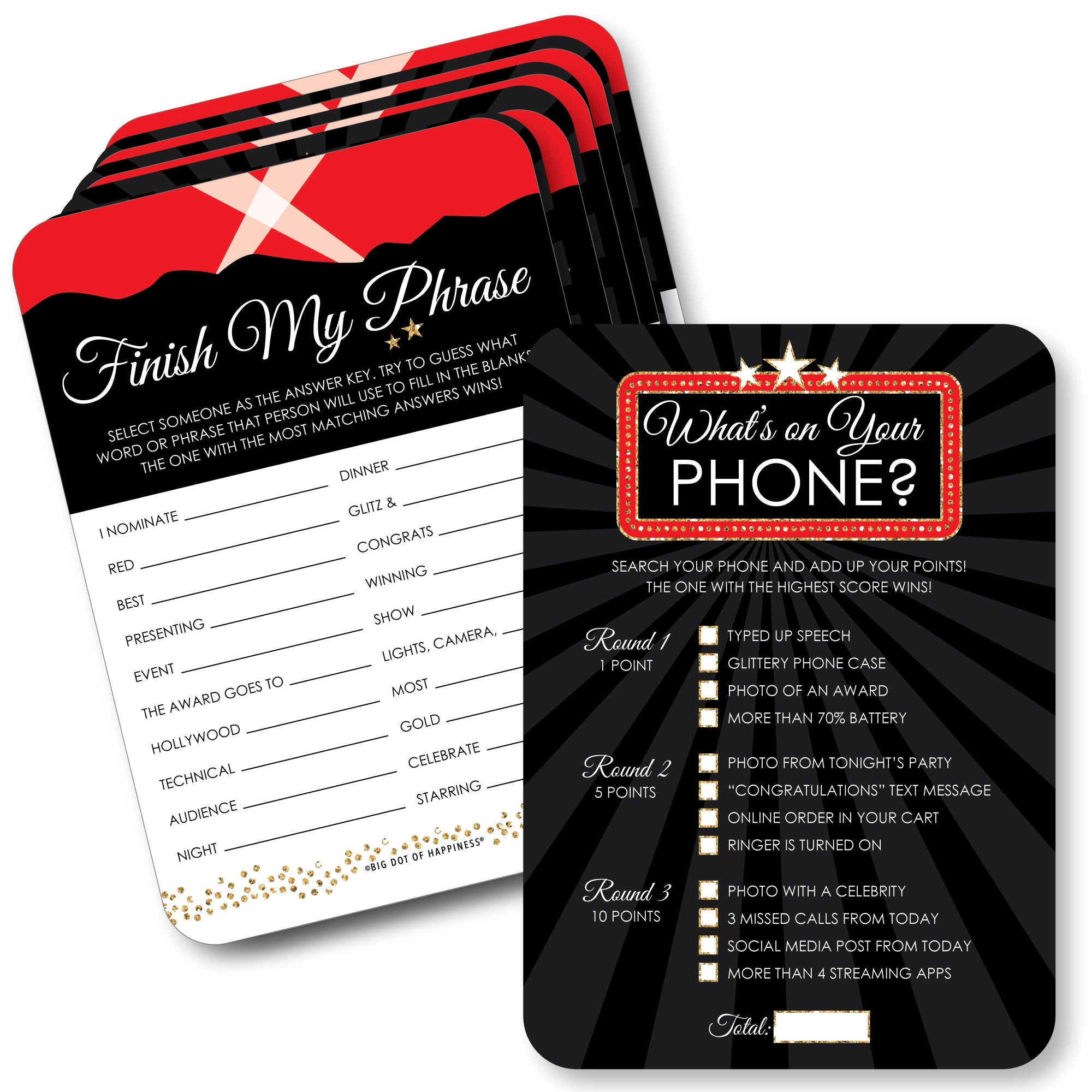 Red Carpet Hollywood - 2-in-1 Movie Night Party Cards - Activity Duo ...