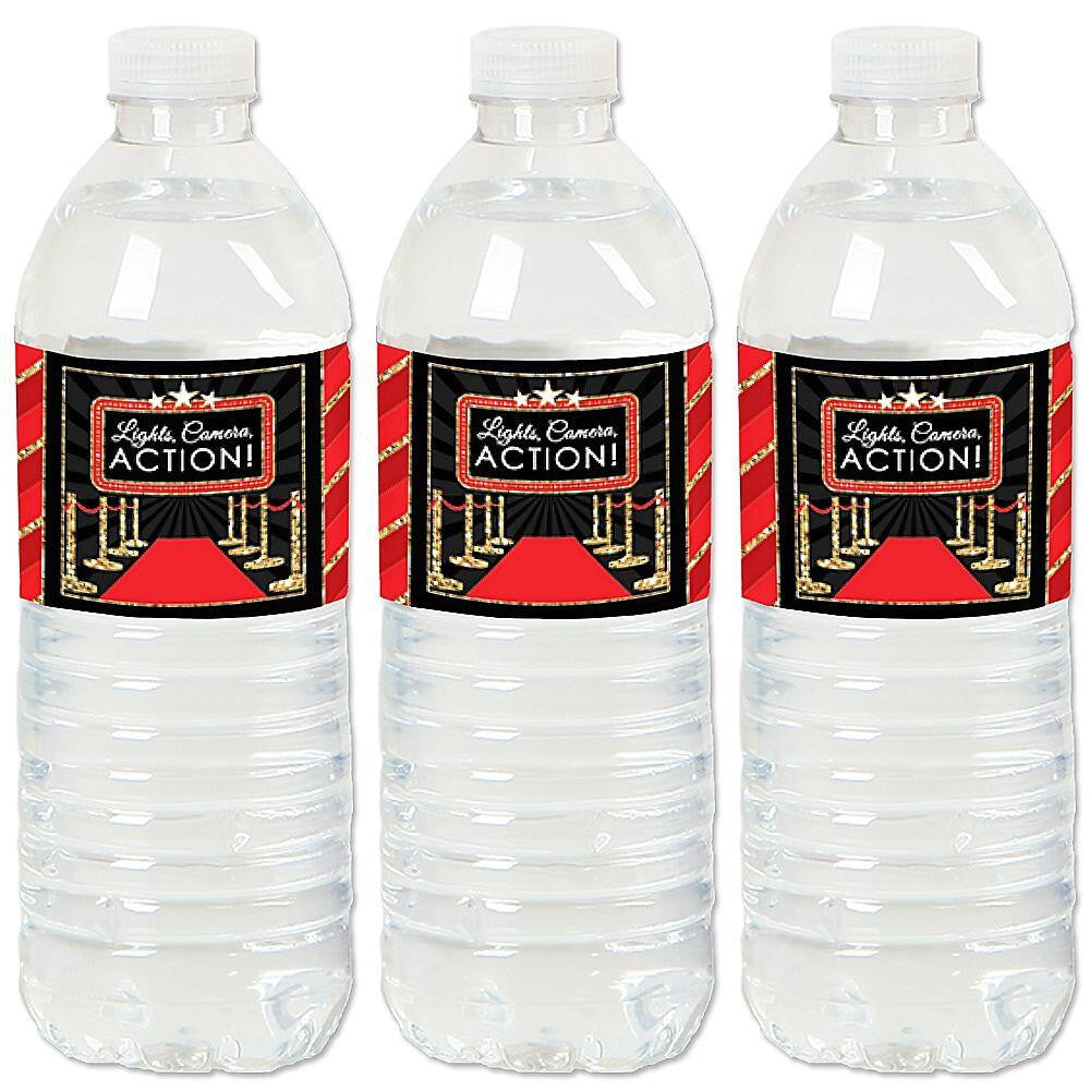 Red Carpet Hollywood - Movie Night Party Water Bottle Sticker Labels ...