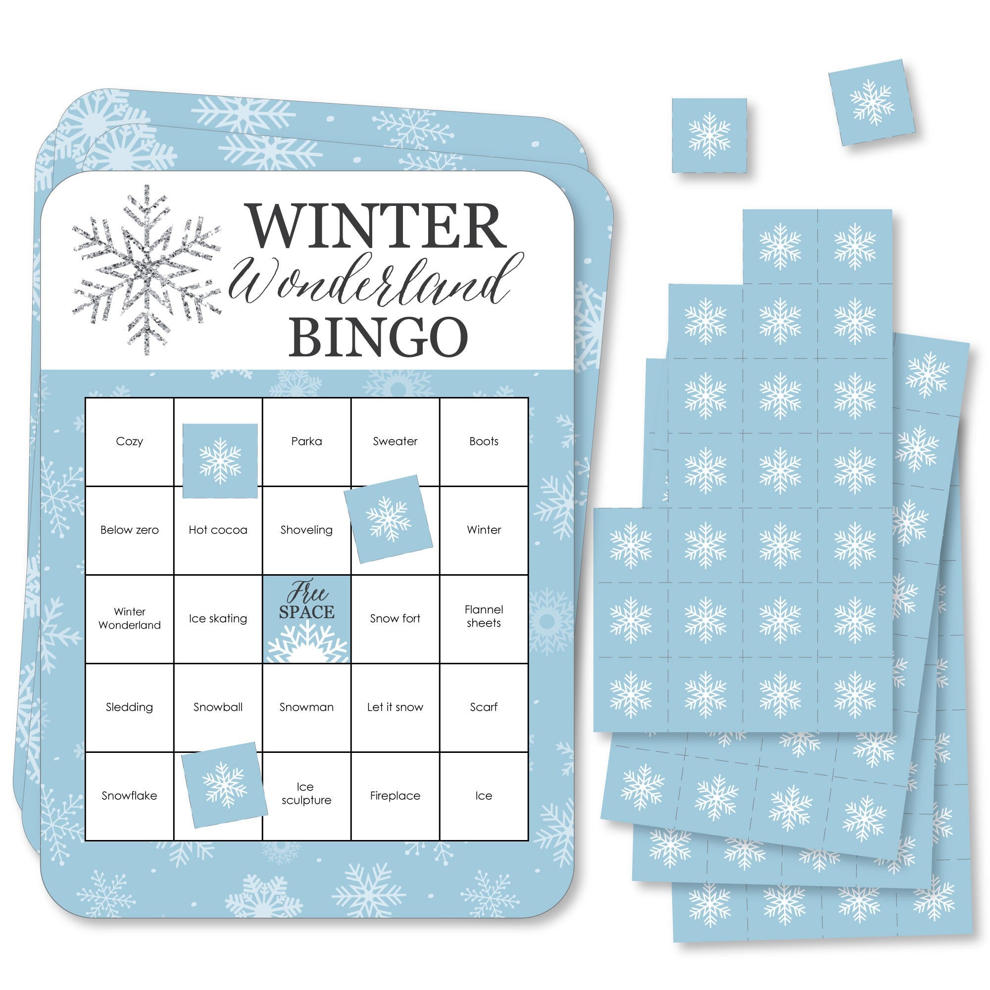 Winter Wonderland - Bingo Cards and Markers - Snowflake Holiday Party ...