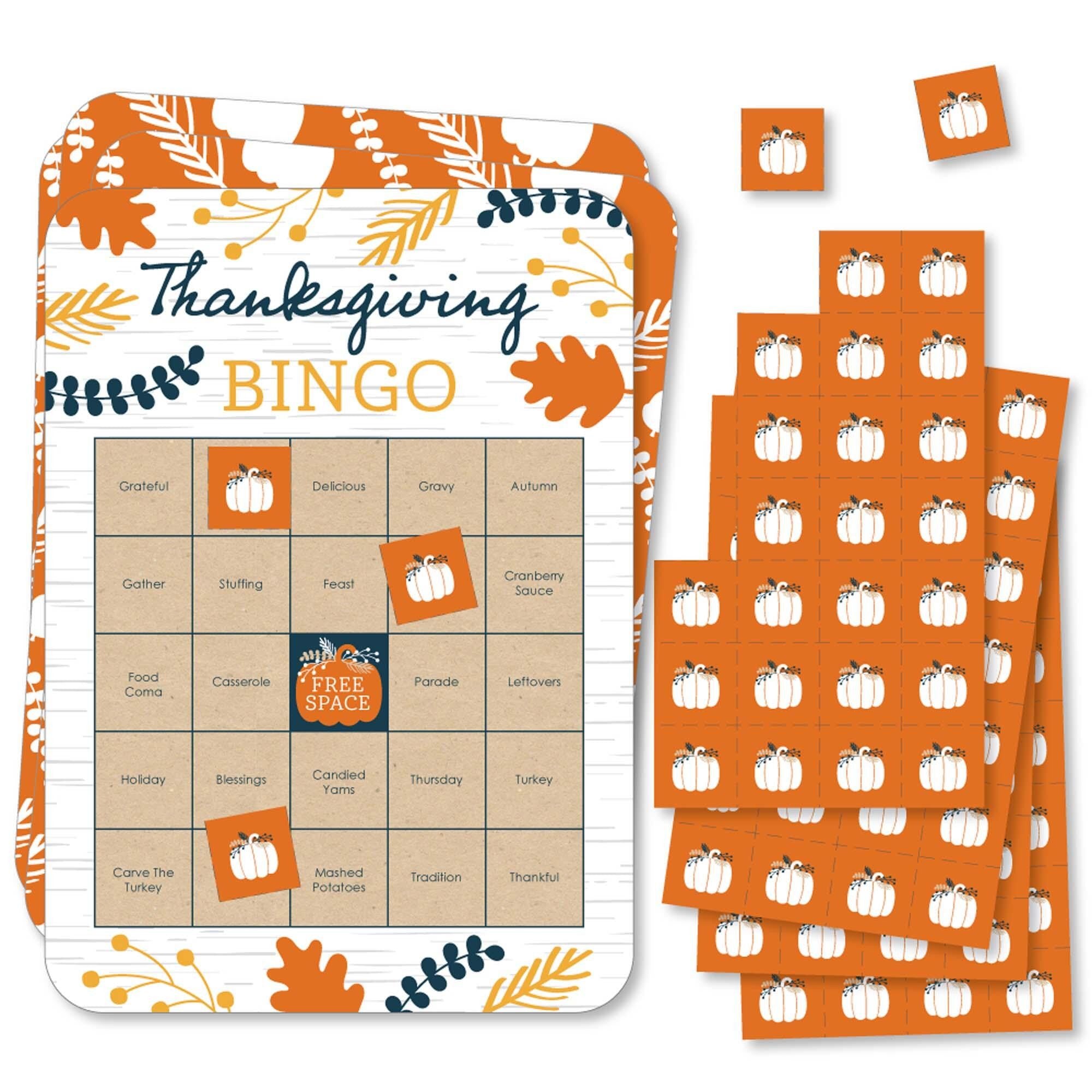 Happy Thanksgiving - Bingo Cards and Markers - Fall Harvest Party Bingo ...