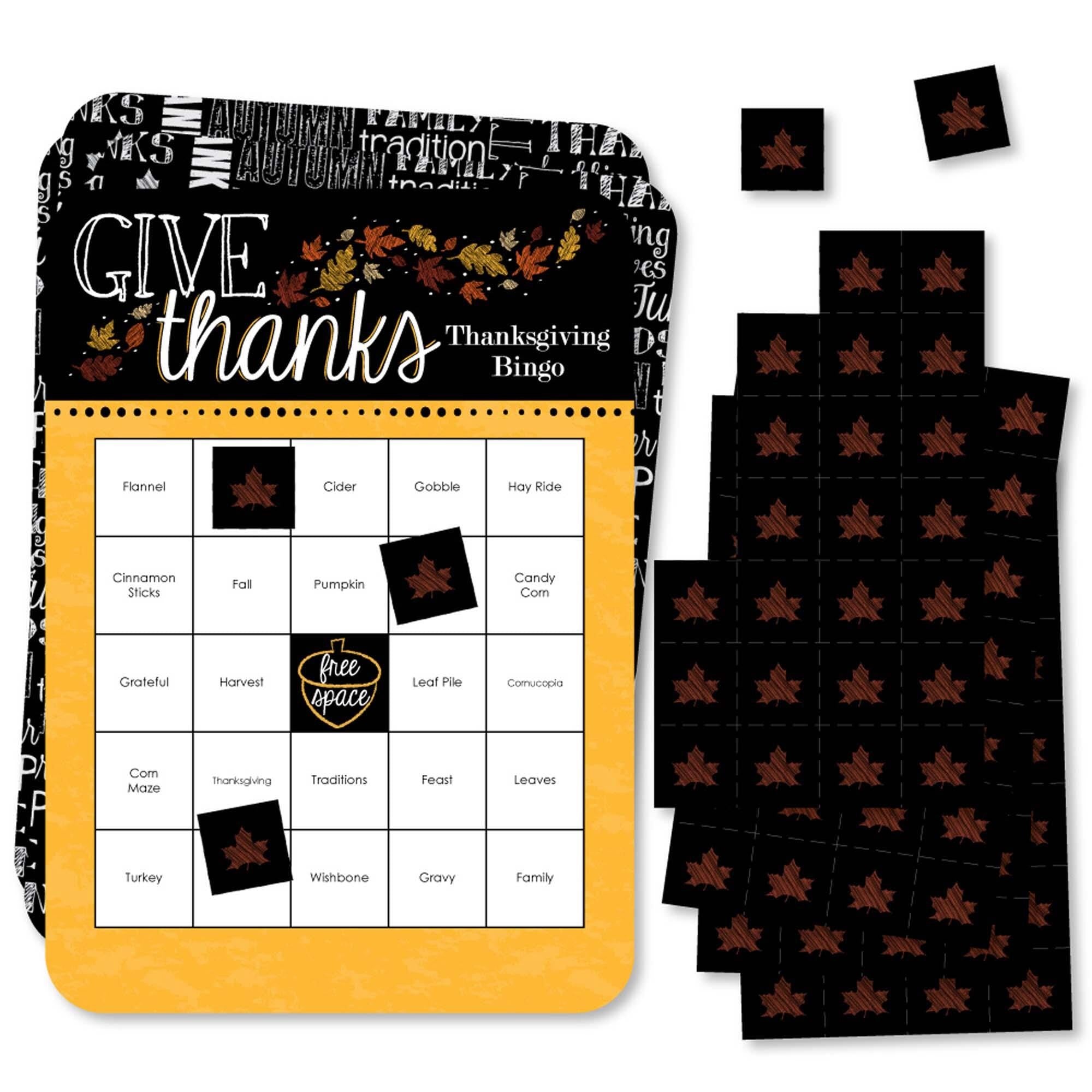 Give Thanks - Bingo Cards and Markers - Thanksgiving Party Bingo Game ...
