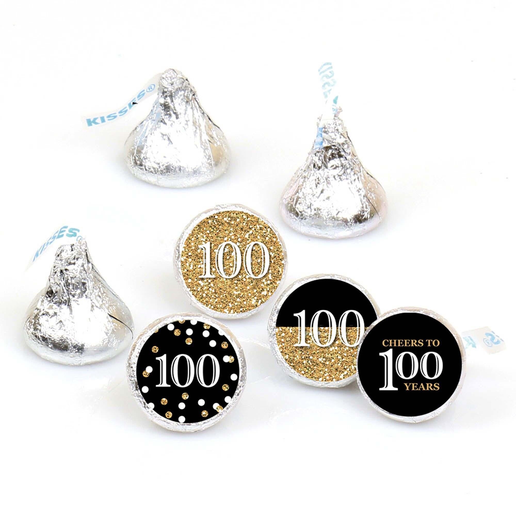 Adult 100th Birthday - Gold - Round Candy Labels Birthday Party Favors ...
