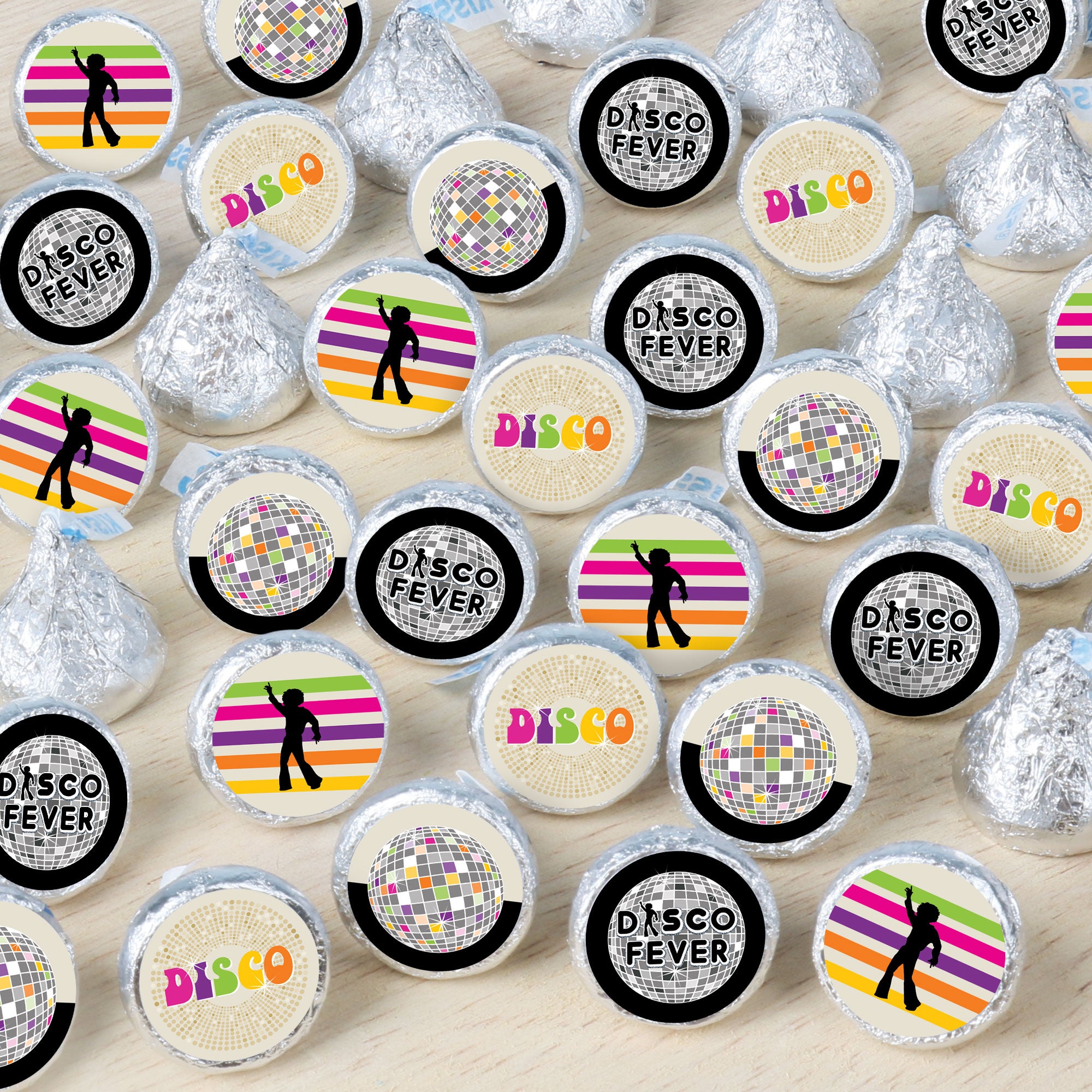70’s Disco - 1970s Disco Fever Party Small Round Candy Stickers - Party ...