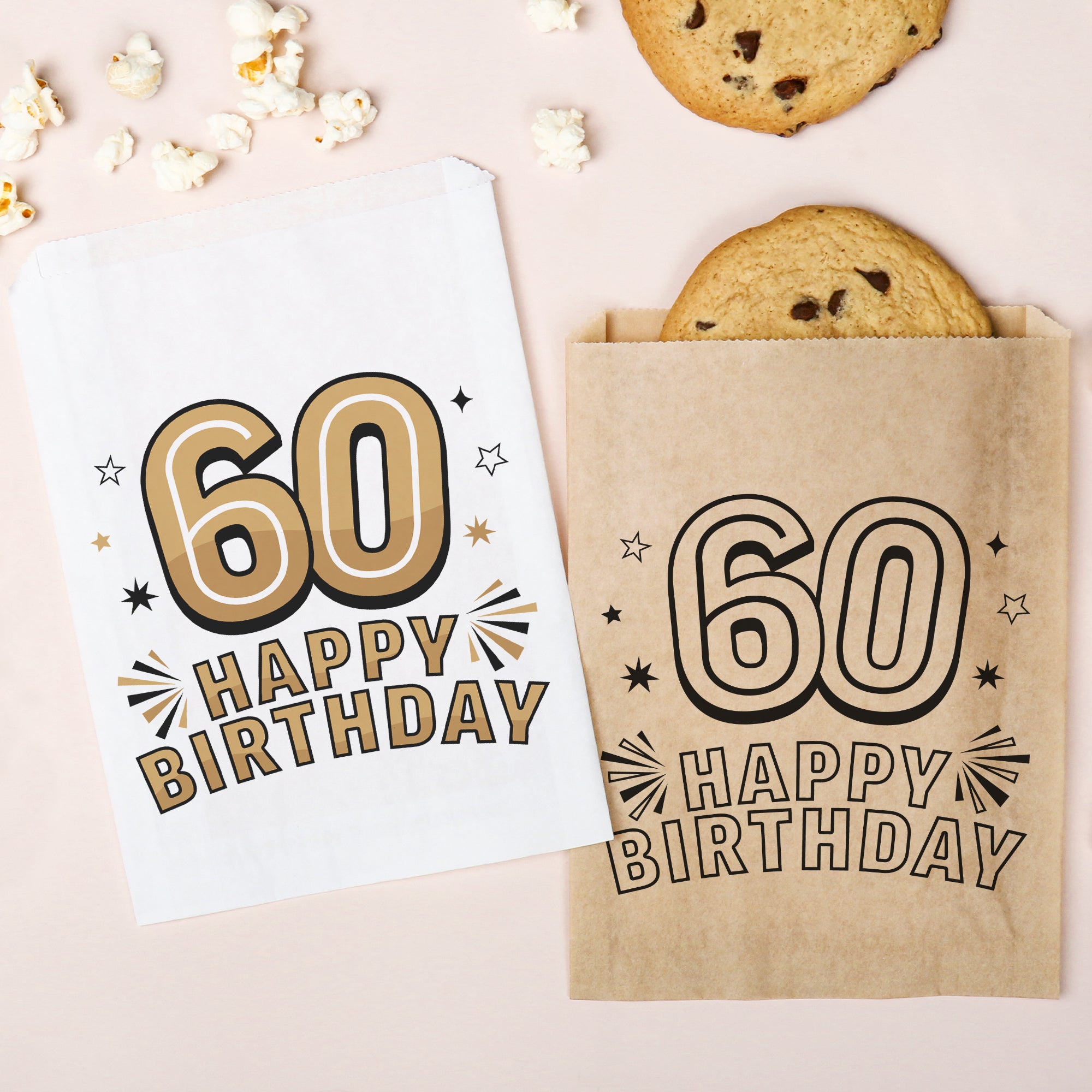 Adult 60th Birthday Paper Treat Bags, Black & Gold Birthday Party Candy ...
