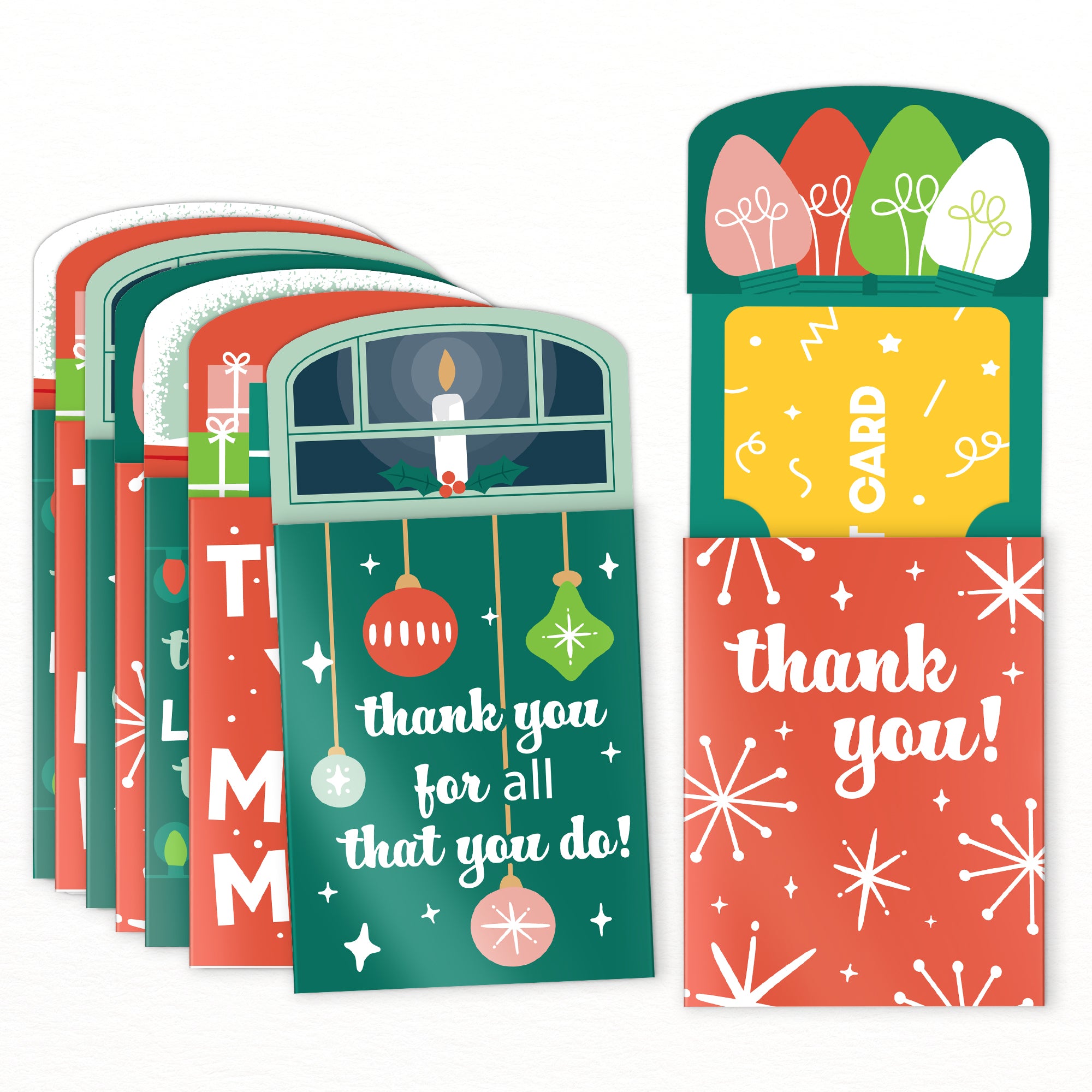 Assorted Red & Green Holiday Thank You Gift Card Holders with Envelopes ...