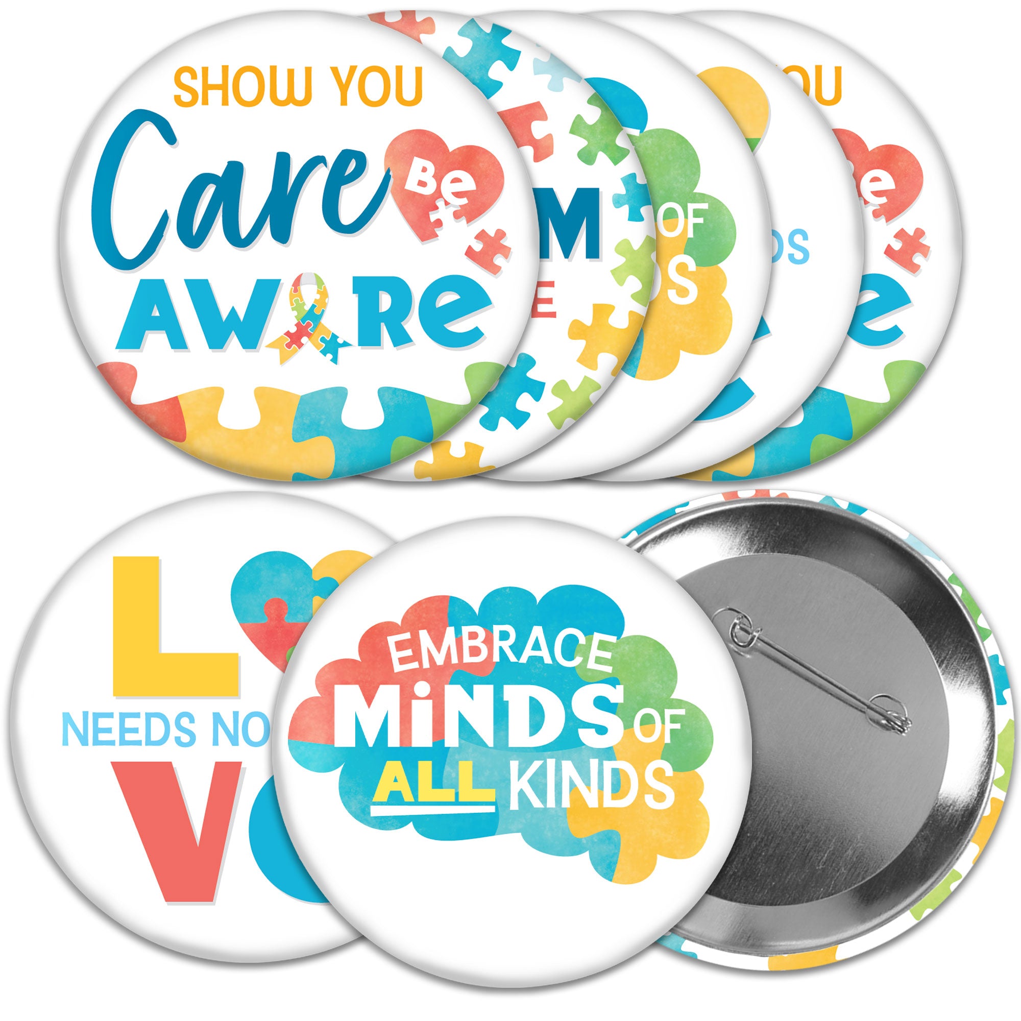 Autism Acceptance Buttons - 8 Ct | BigDotOfHappiness.com