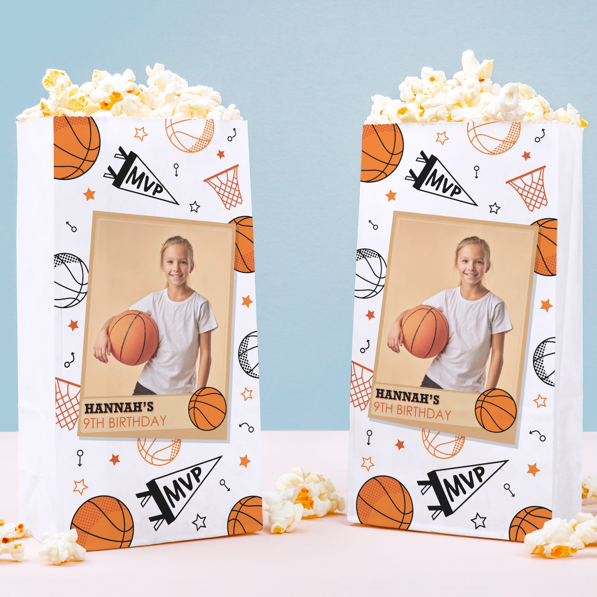 Custom Text Popcorn Bag - Basketball - 25 Ct | BigDotofHappiness.com