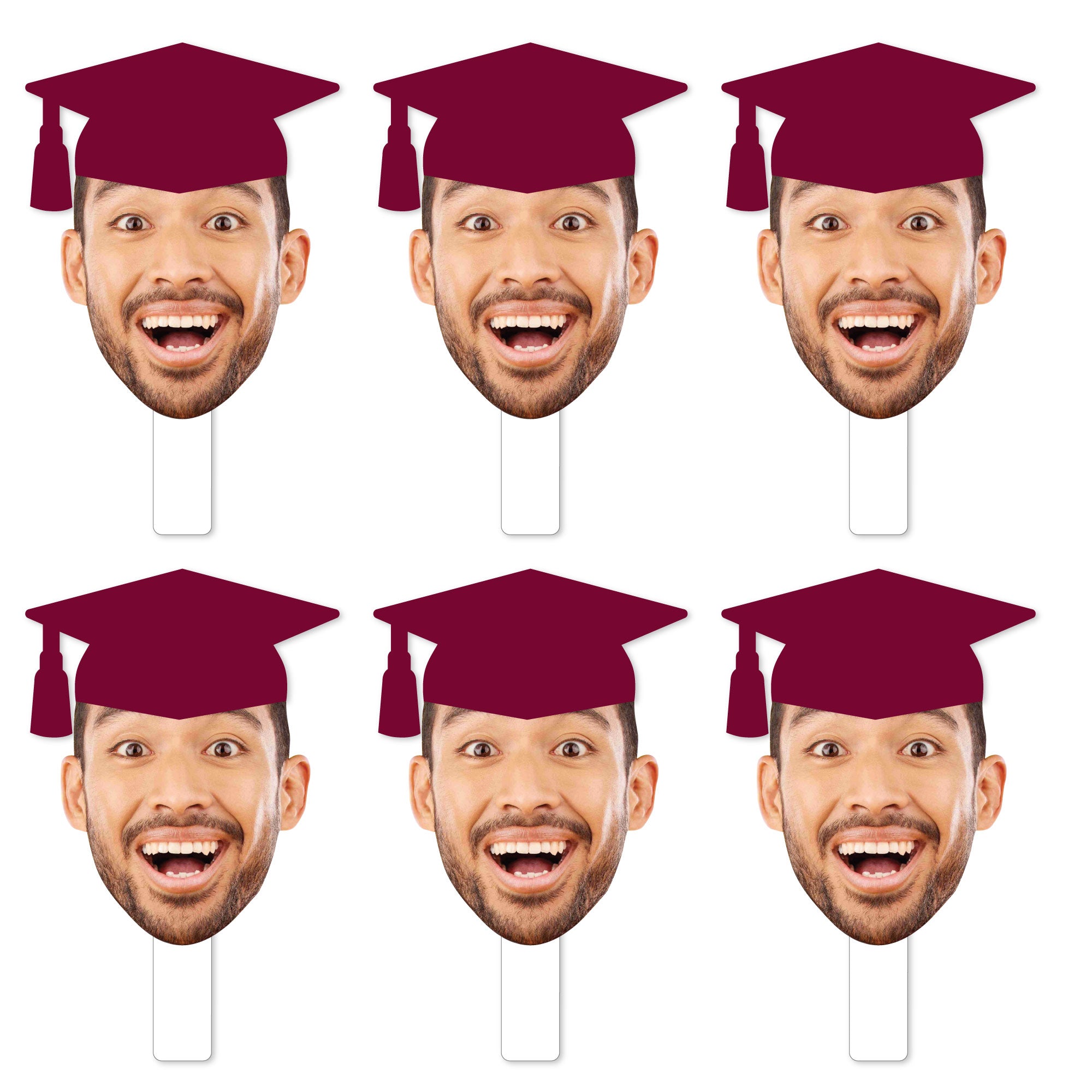 Personalized Maroon Grad Cap Fun Face Cutout Paddles, Custom Graduation ...