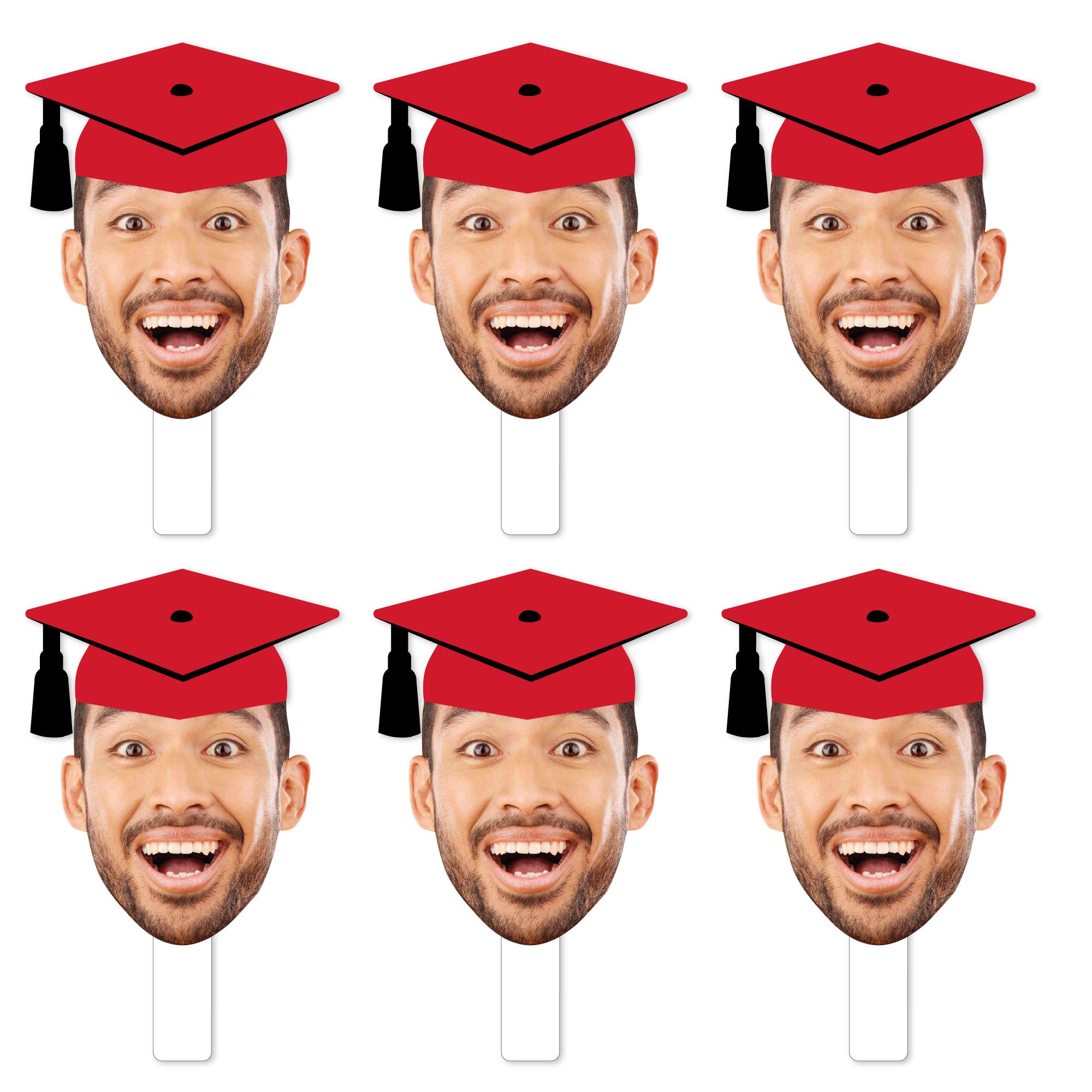 Personalized Red Grad Cap Fun Face Cutout Paddles, Custom Graduation ...