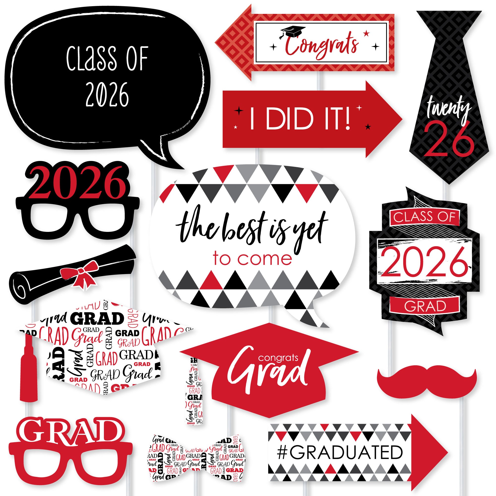 Red Grad Photo Booth Props Kit - Best is Yet to Come - 2026 Graduation ...