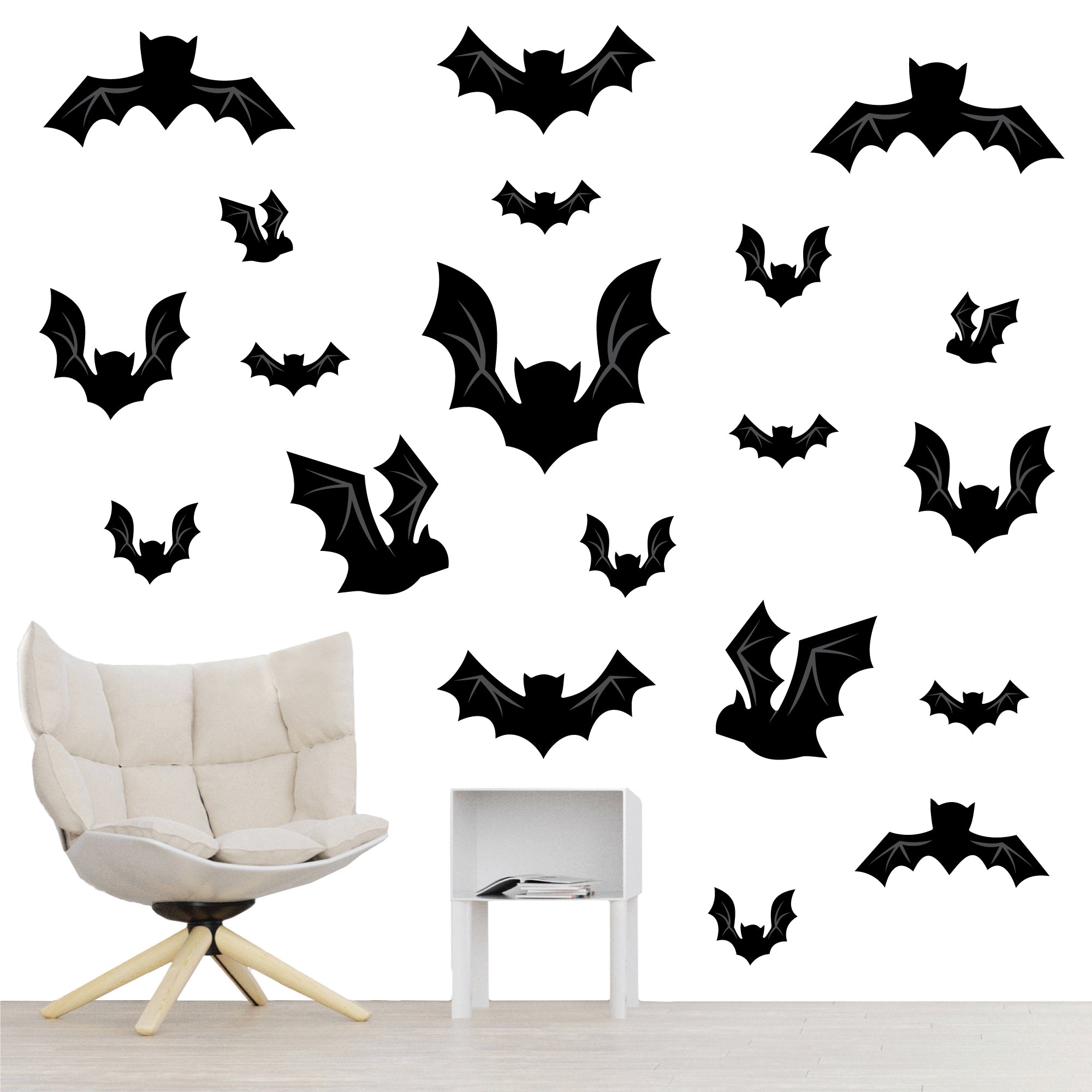 Black Bats - Peel and Stick Halloween Vinyl Wall Art Stickers - Wall ...