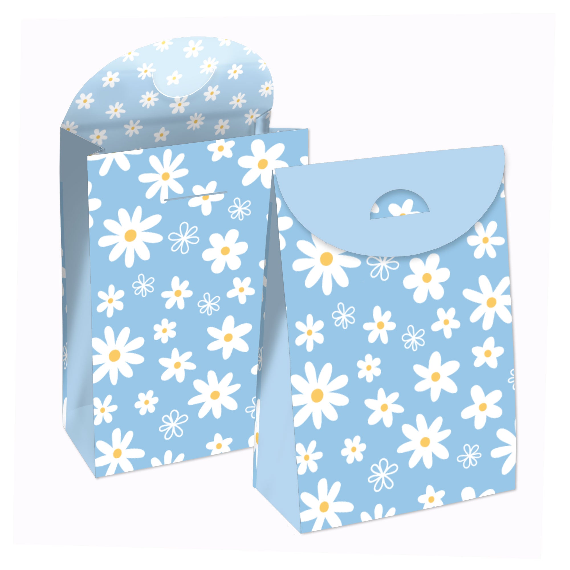 Blue Daisy Flowers - Floral Gift Favor Bags - Party Goodie Boxes - Set ...