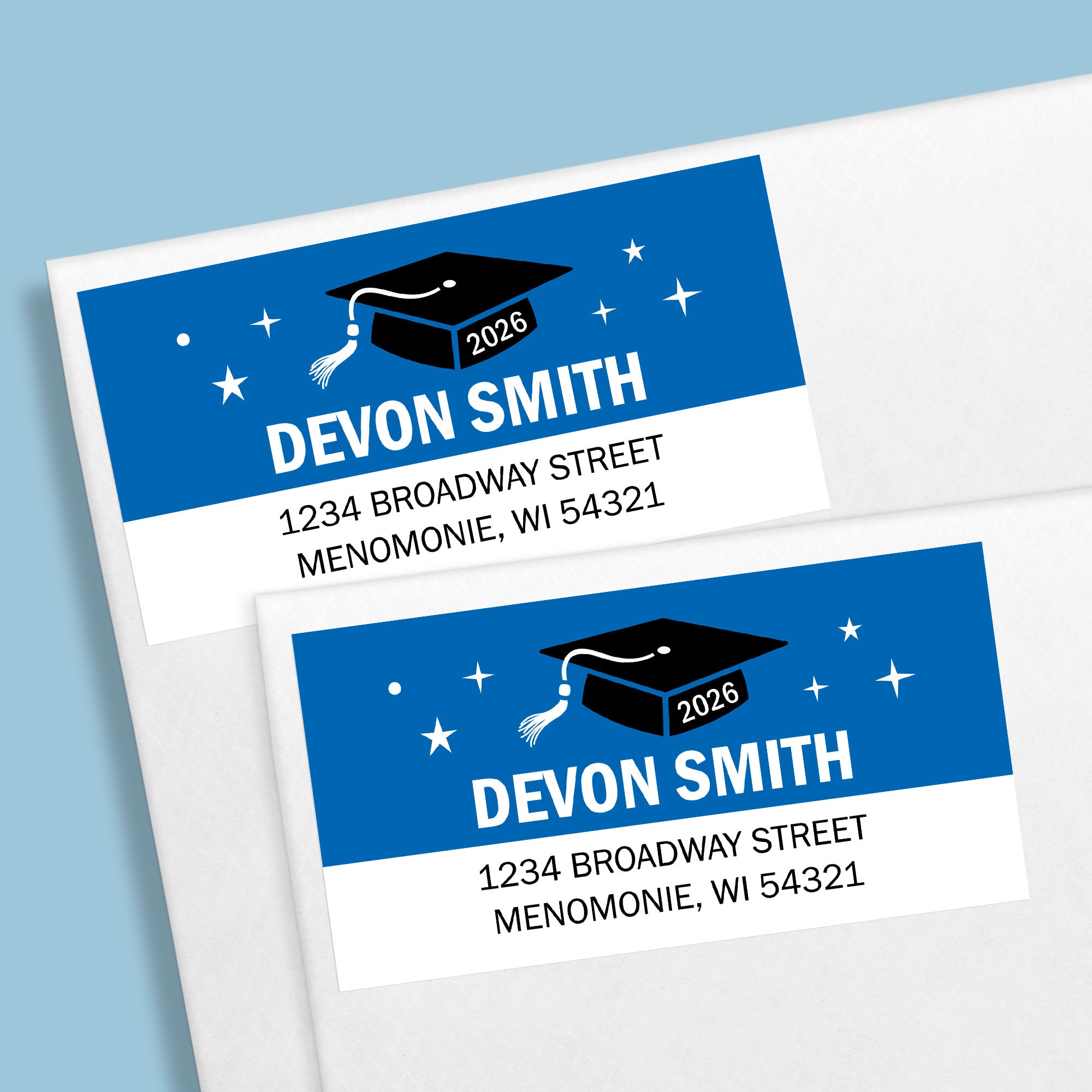Custom Text Blue Graduation Return Address Labels - 120 Ct ...