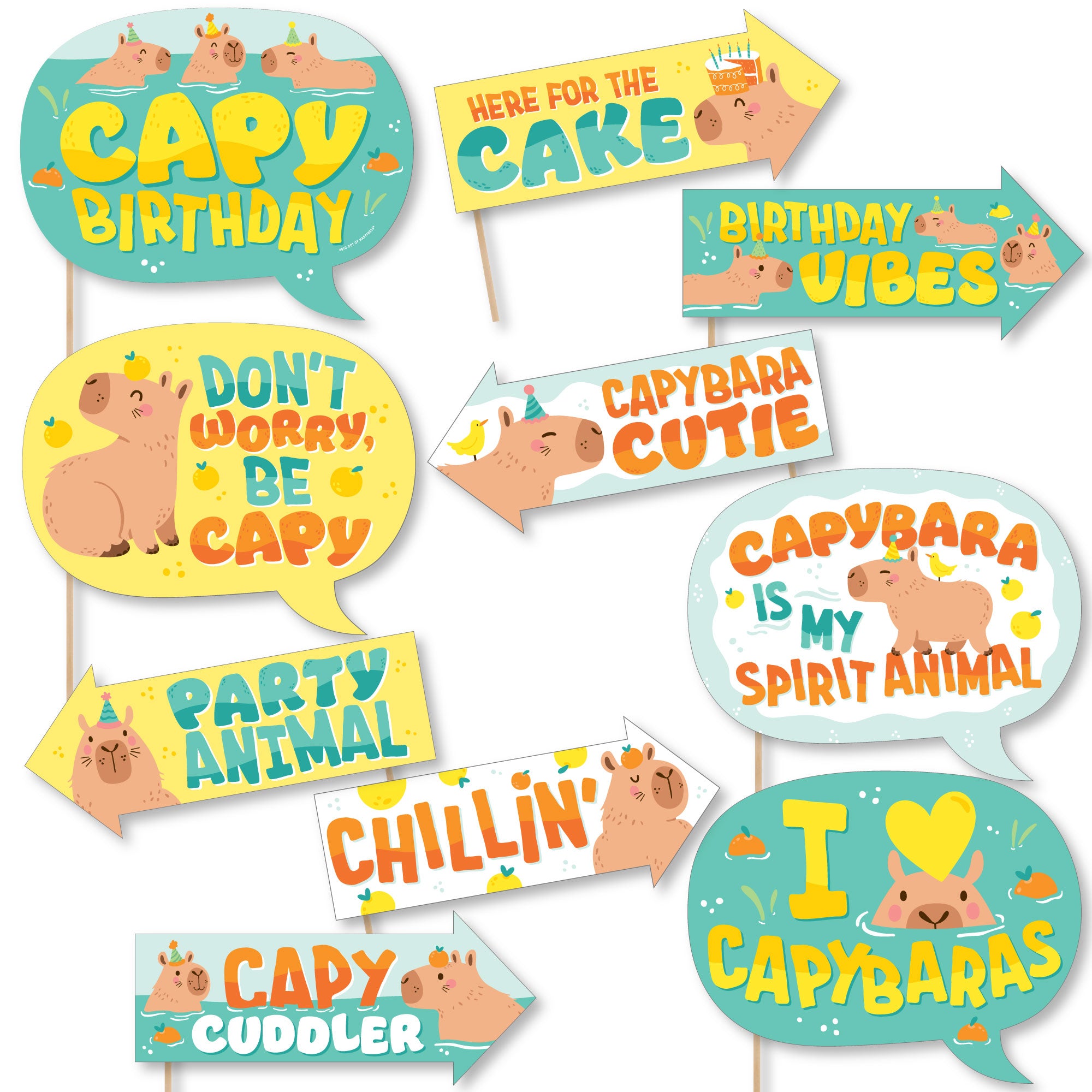 Funny Capy Birthday - Capybara Party Photo Booth Props Kit - 10 Piece ...