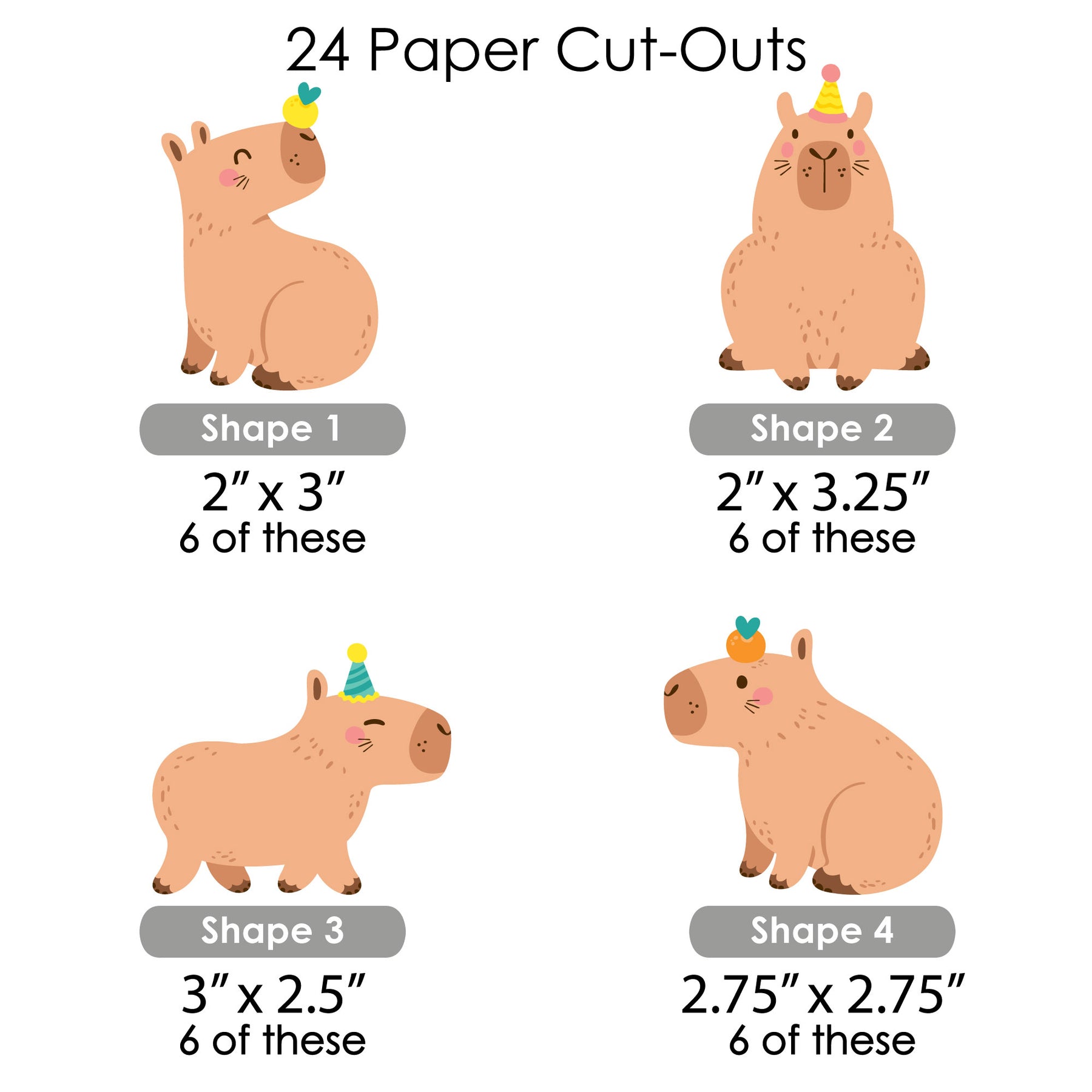 Capy Birthday - DIY Shaped Capybara Party Cut-Outs - 24 Count ...