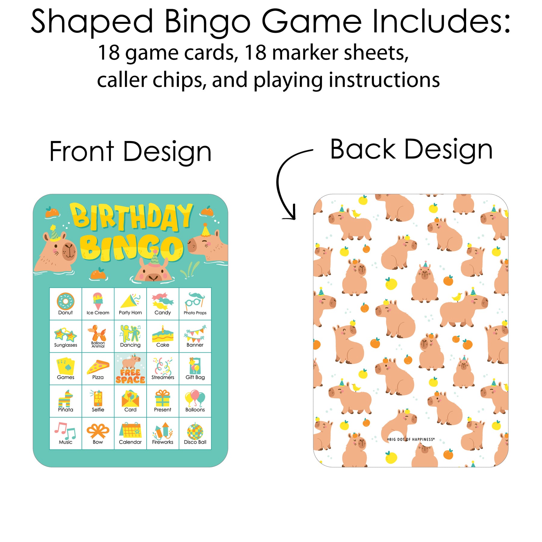 Capy Birthday - Picture Bingo Cards and Markers - Capybara Party Bingo ...