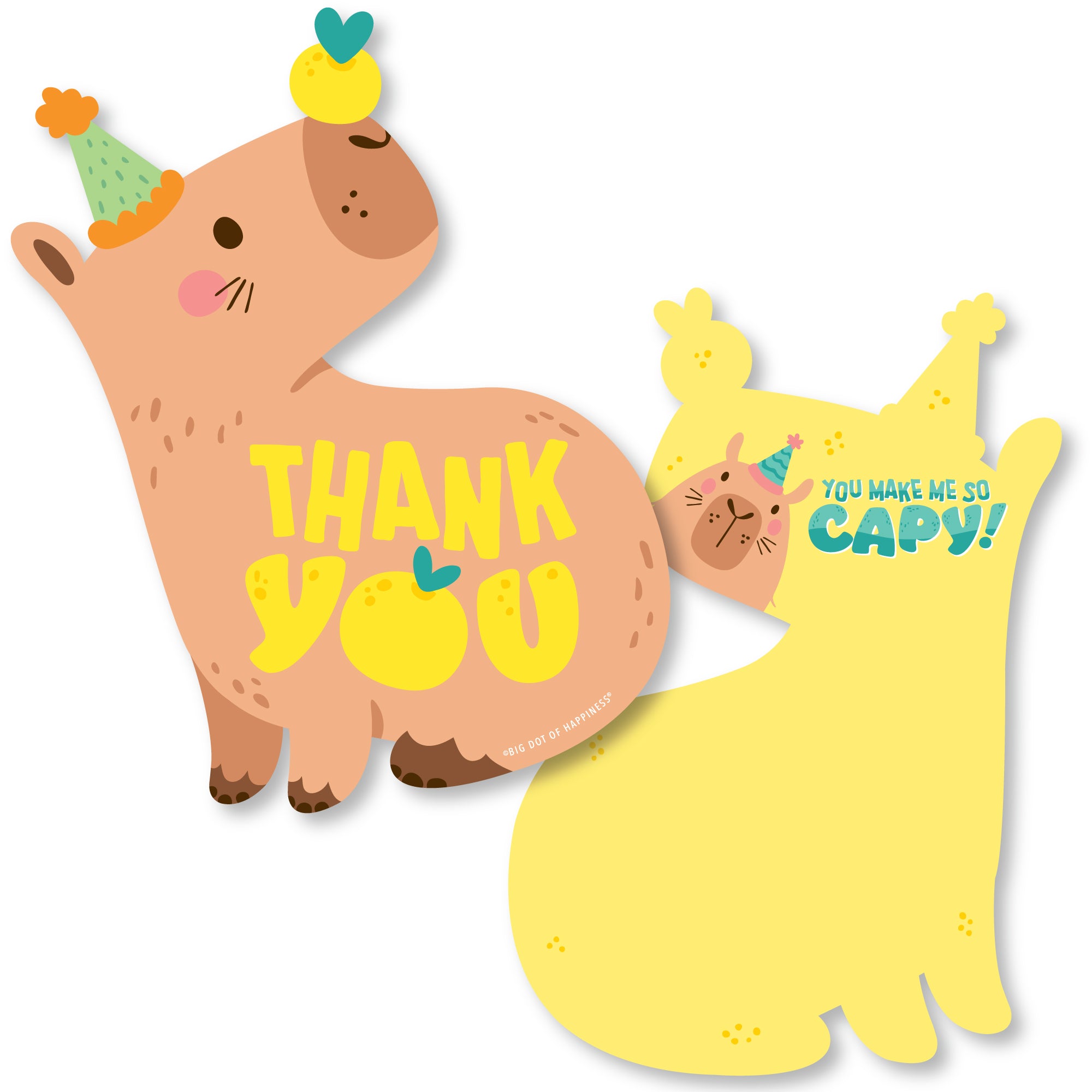 Capy Birthday - Shaped Thank You Cards - Capybara Party Thank You Note ...