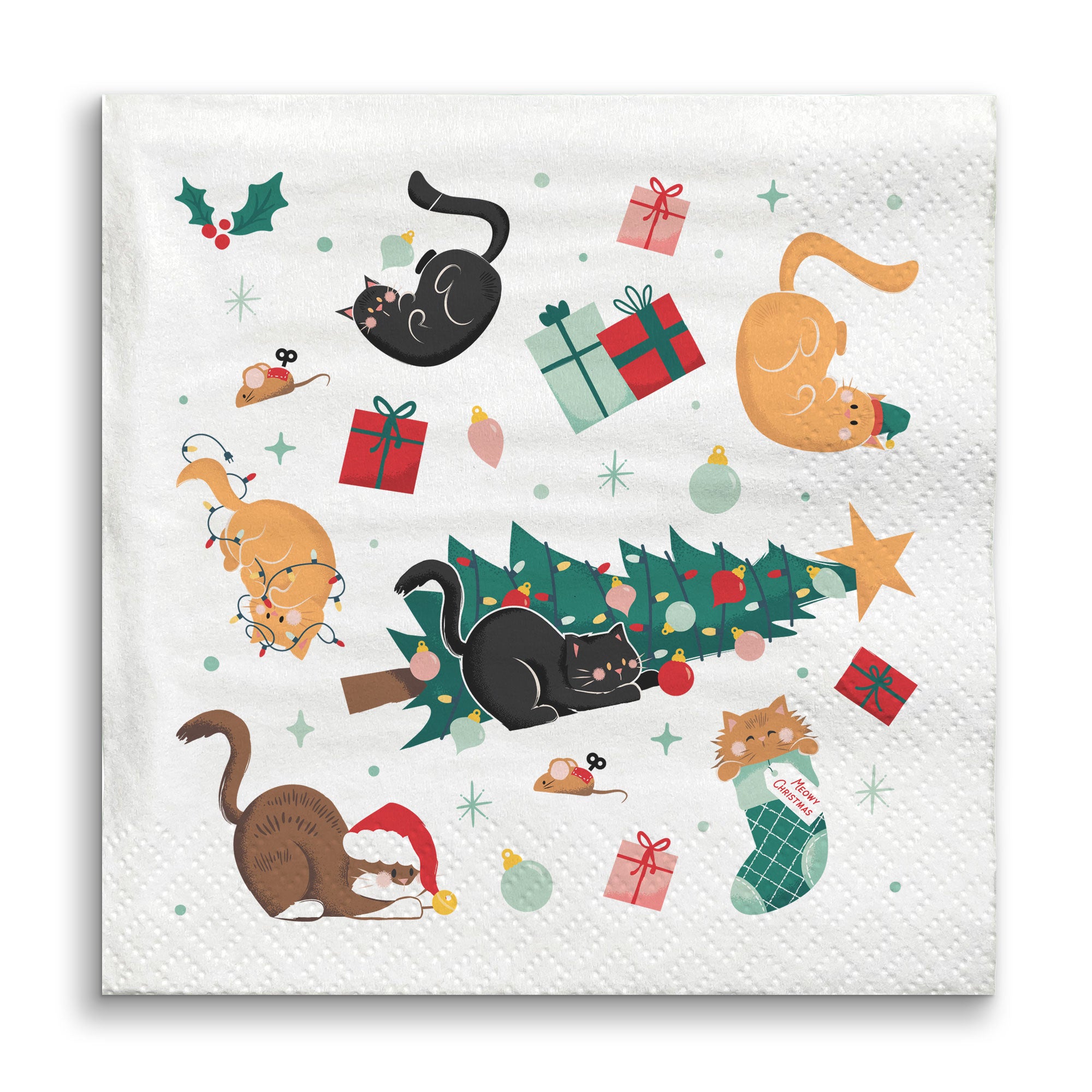 Cat Christmas Napkins, Pets Holiday Party Decor, Cute Christmas Kitty ...