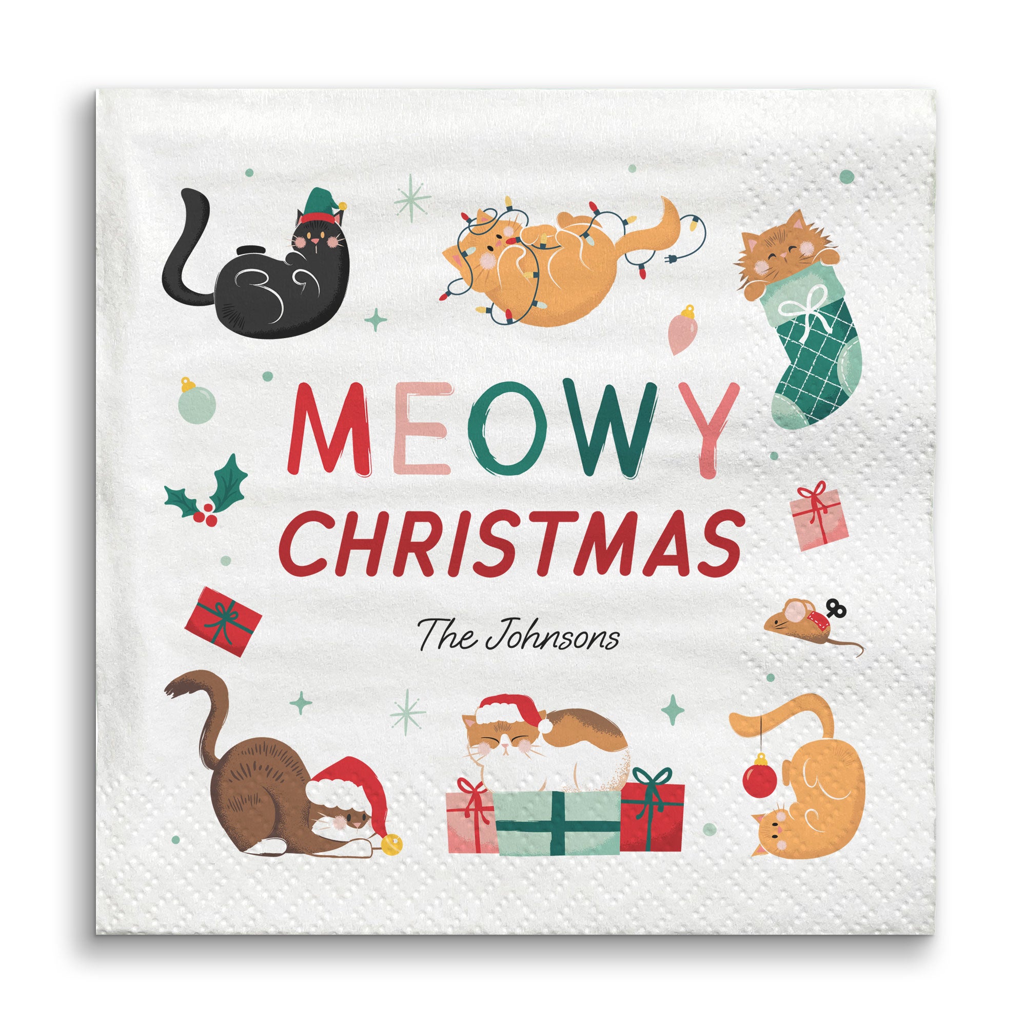 Personalized Cat Christmas Napkins, Pets Holiday Party Decor, Cute ...