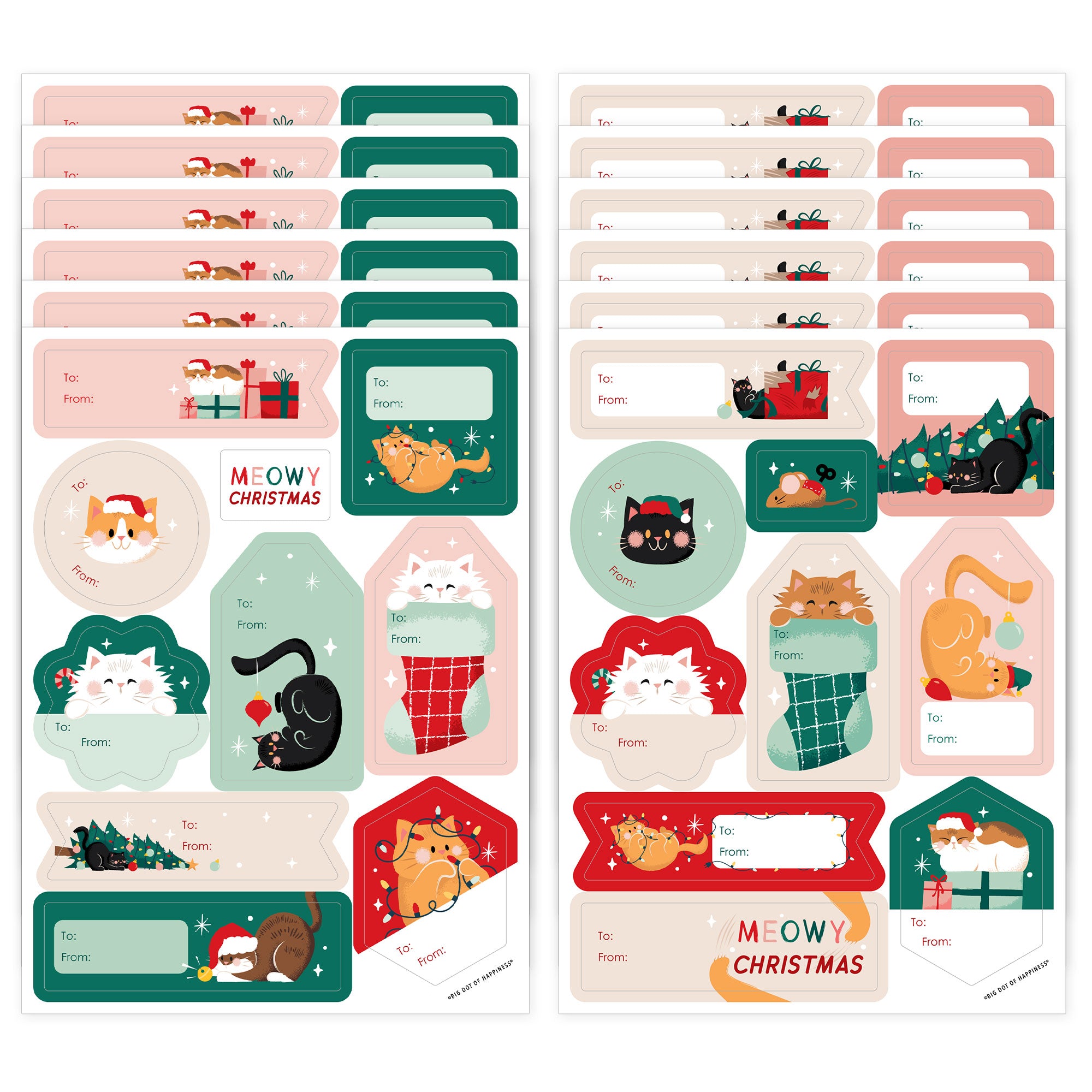 Cat Christmas - Assorted Pets Holiday Party Gift Tag Labels - To and ...