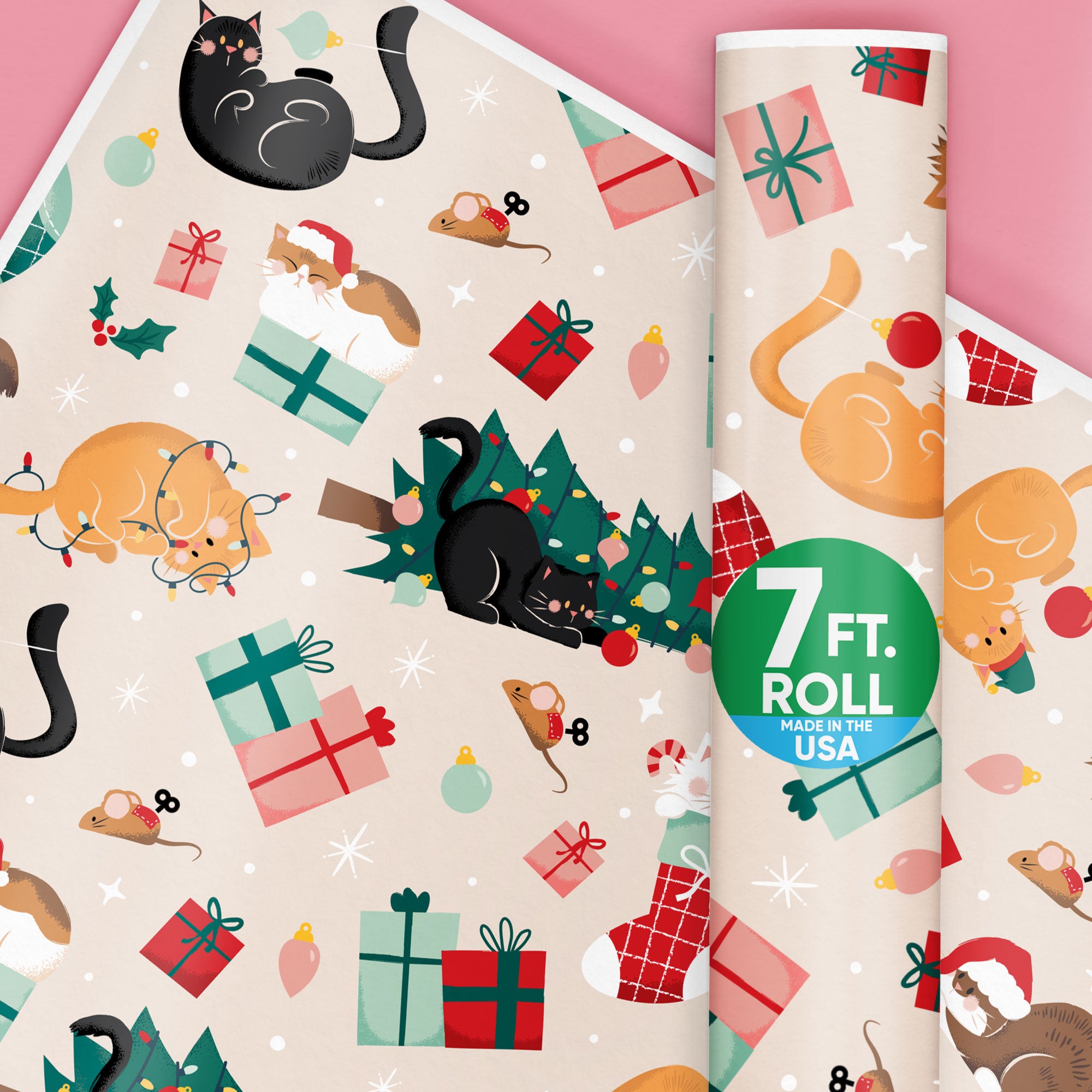 Cat Christmas Wrapping Paper, Pets Holiday Gift Wrap Roll ...