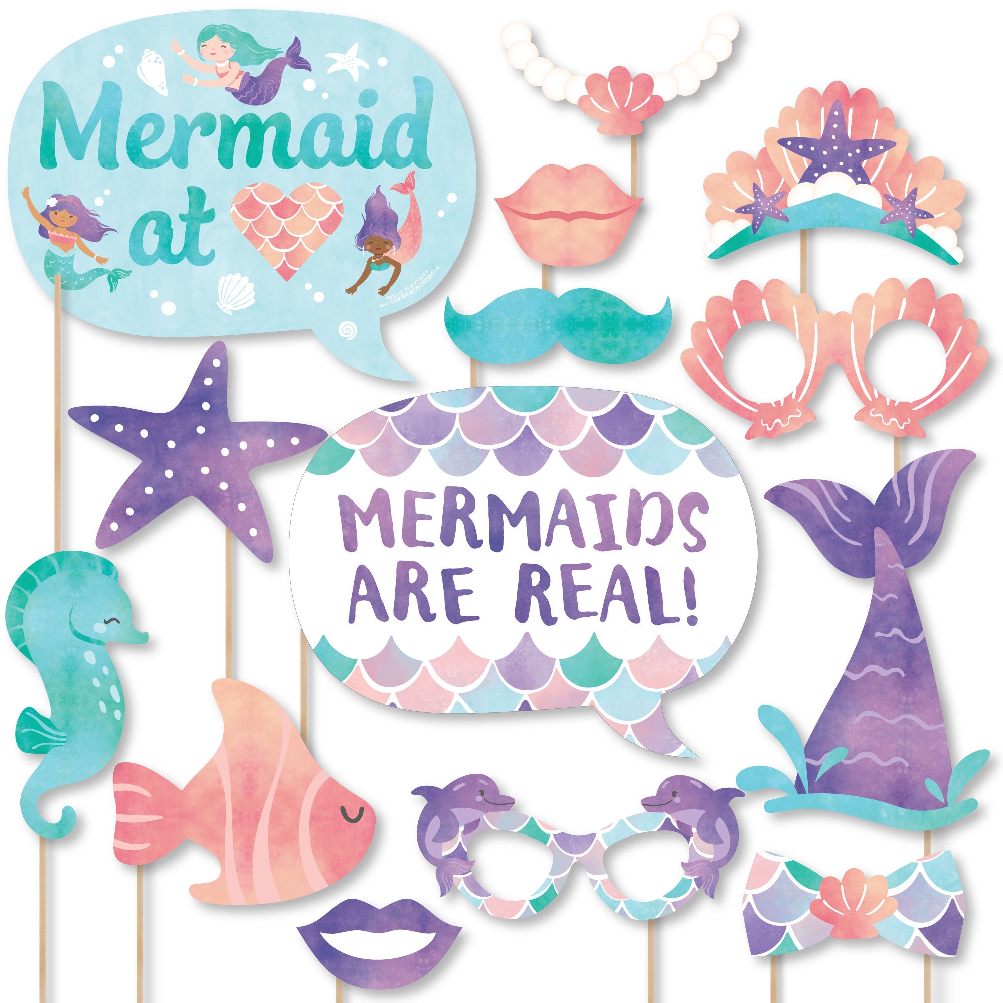 Mermaid Birthday Party Photo Props | BigDotOfHappiness.com – Big Dot of ...
