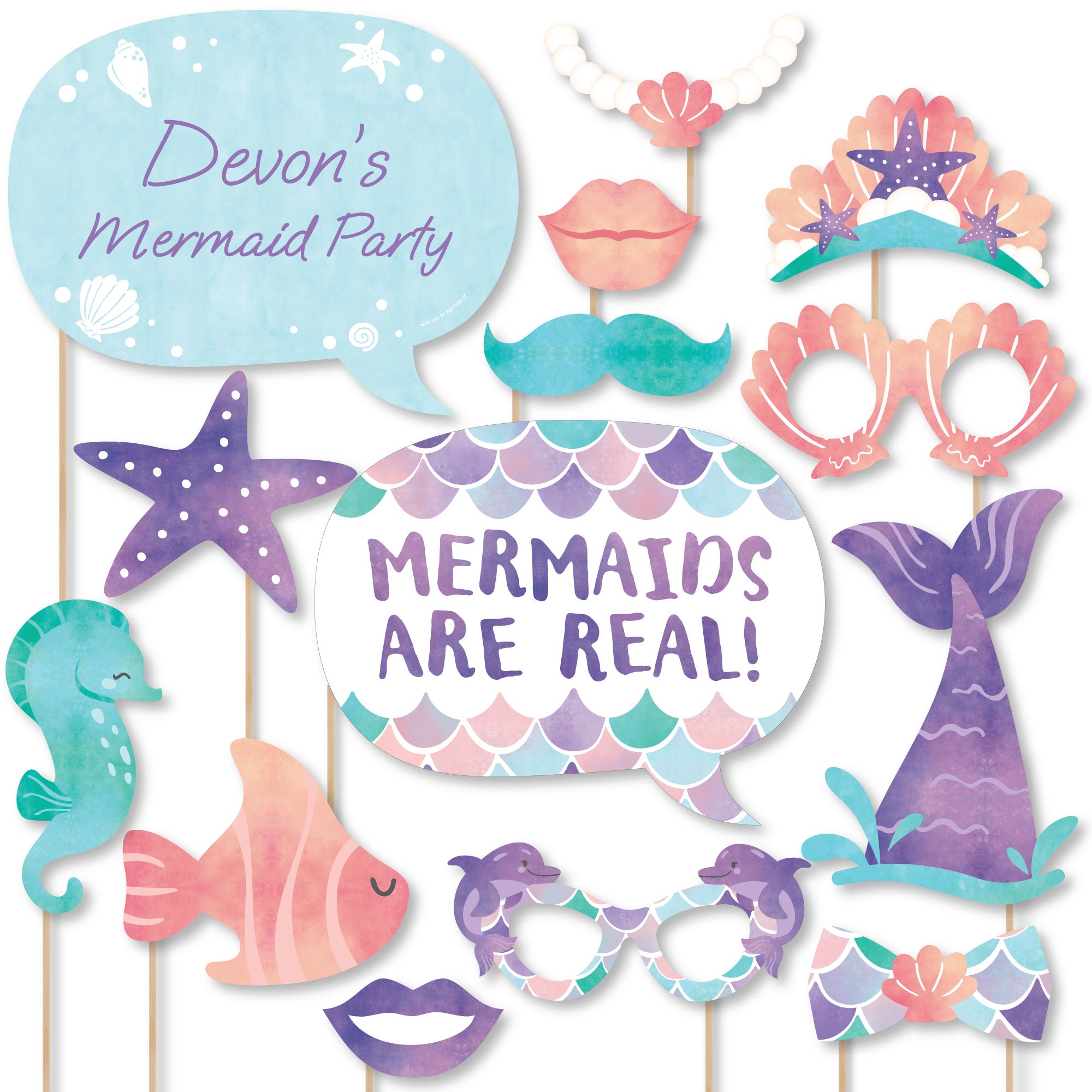 Custom Mermaid Birthday Party Photo Props | BigDotofHappiness.com – Big ...