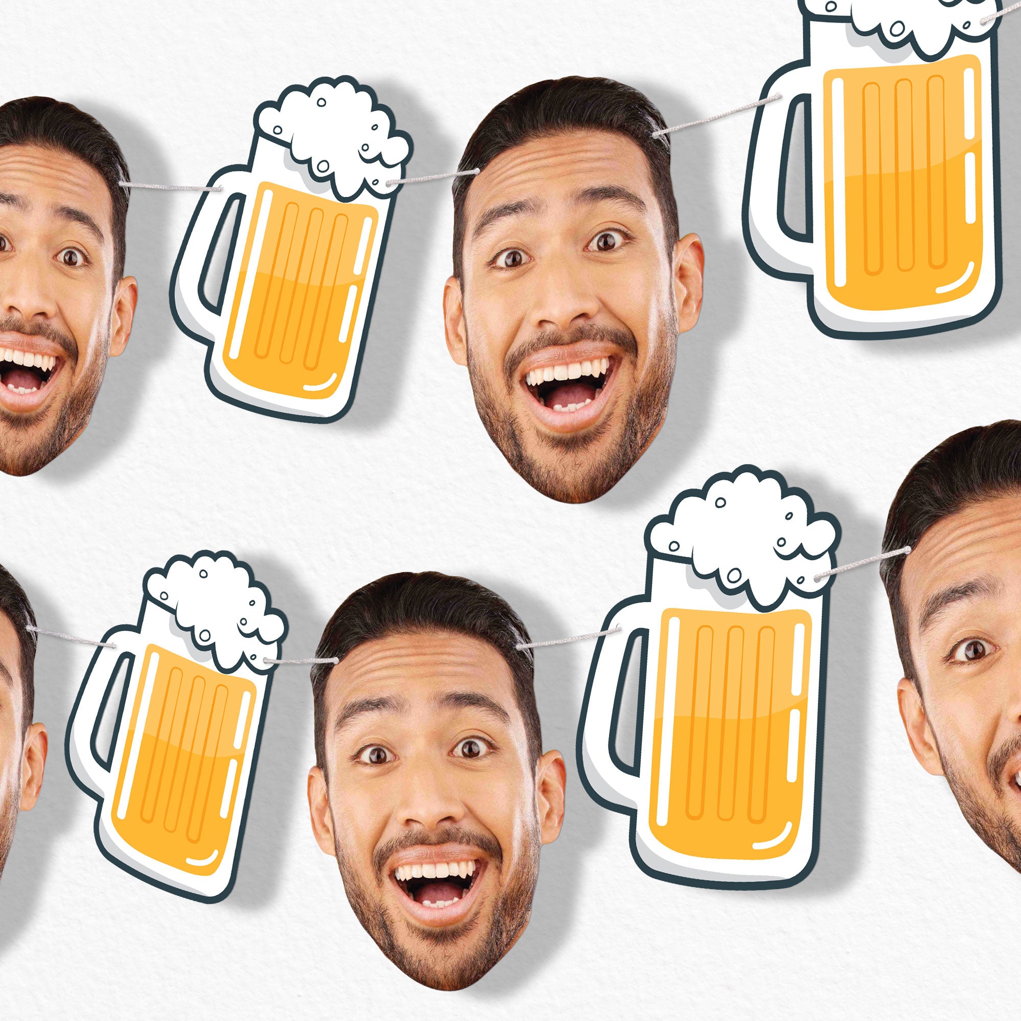 Custom Cheers & Beers Face Cut Out Garland Banner | BigDotOfHappiness.com