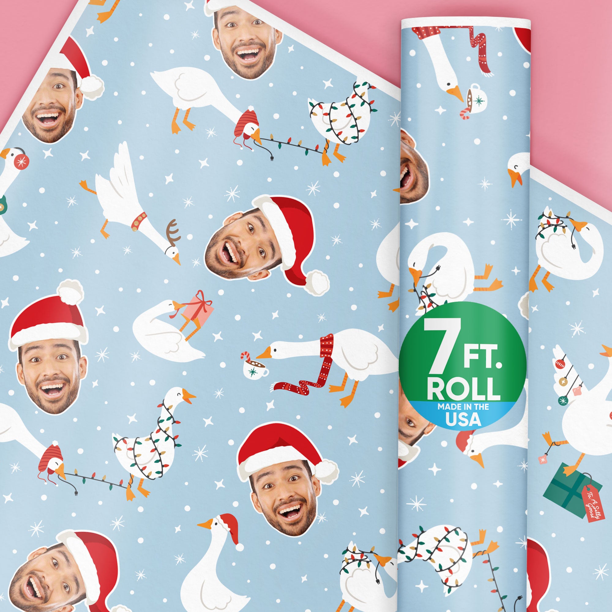 Custom Photo Christmas Silly Goose Wrapping Paper, Personalized Winter ...