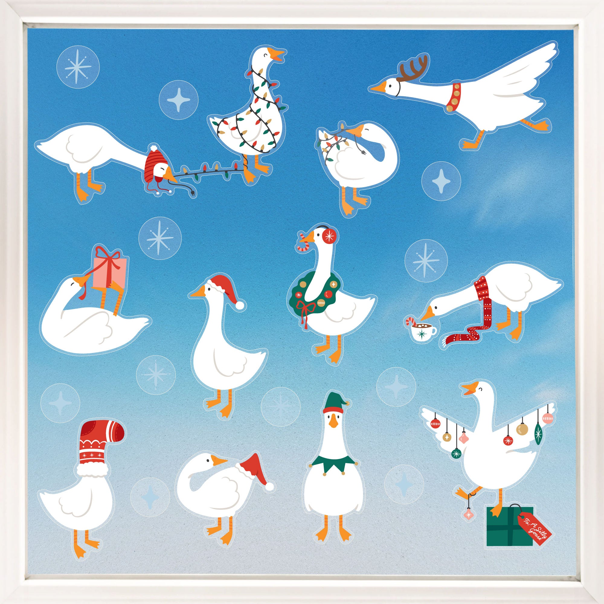 Christmas Silly Goose Window Clings, Reusable Winter Holiday Party ...