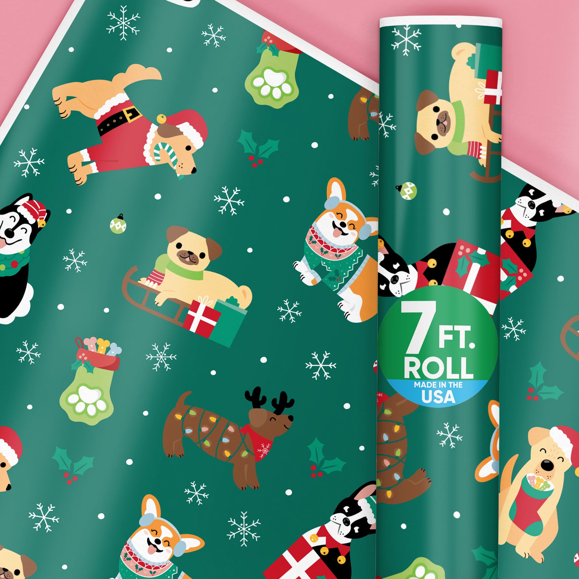 Christmas Pets Wrapping Paper, Cats and Dogs Holiday Gift Wrap Roll ...