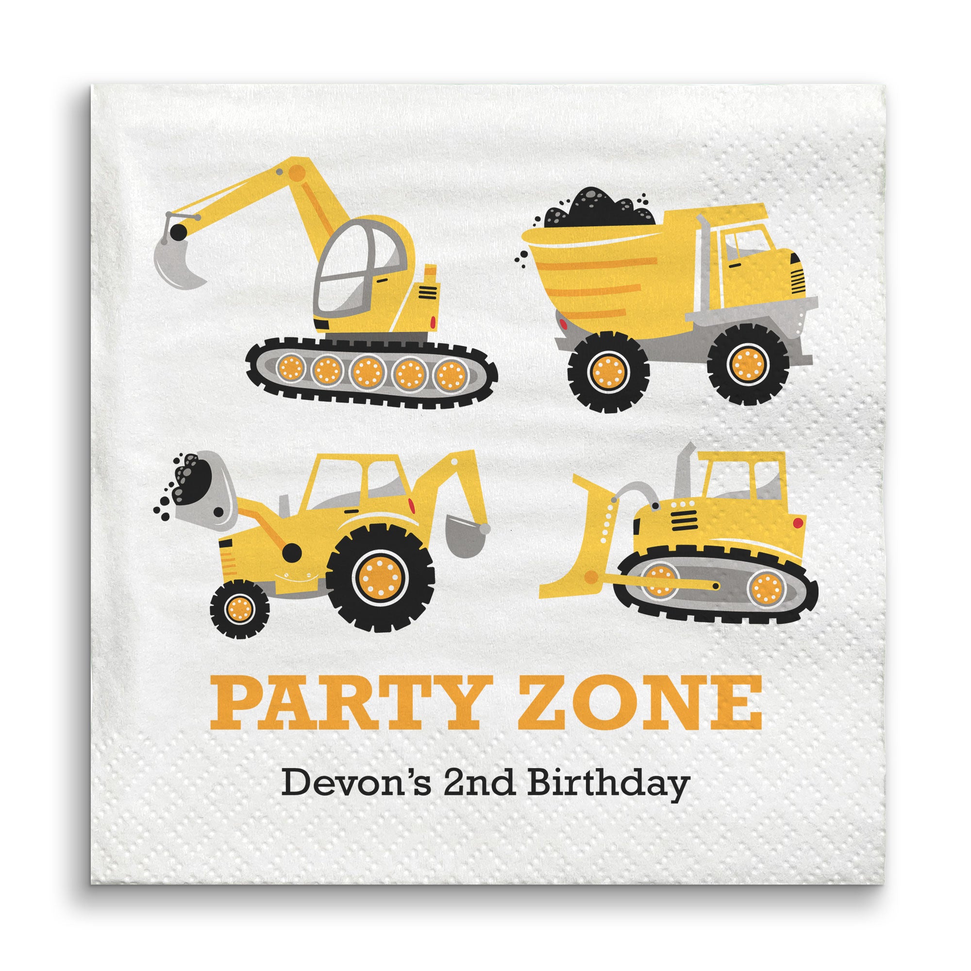 Personalized Construction Napkins, Custom Text with Excavator ...