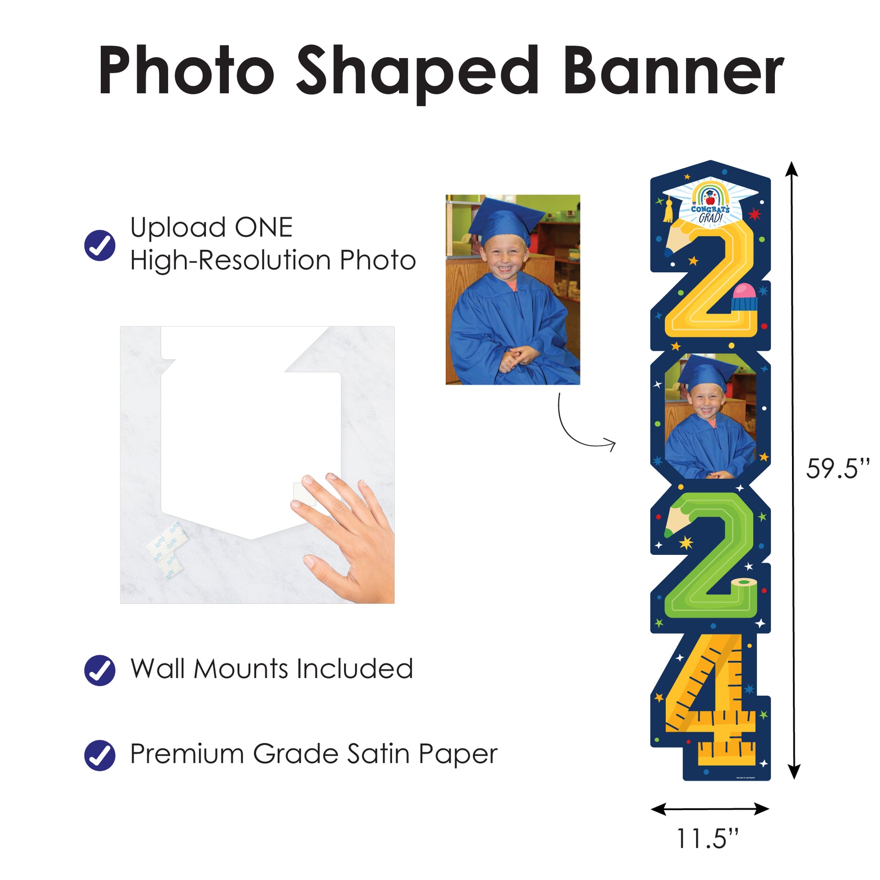 Elementary Grad - Custom 2024 Kids Graduation Party Vertical Decoration ...