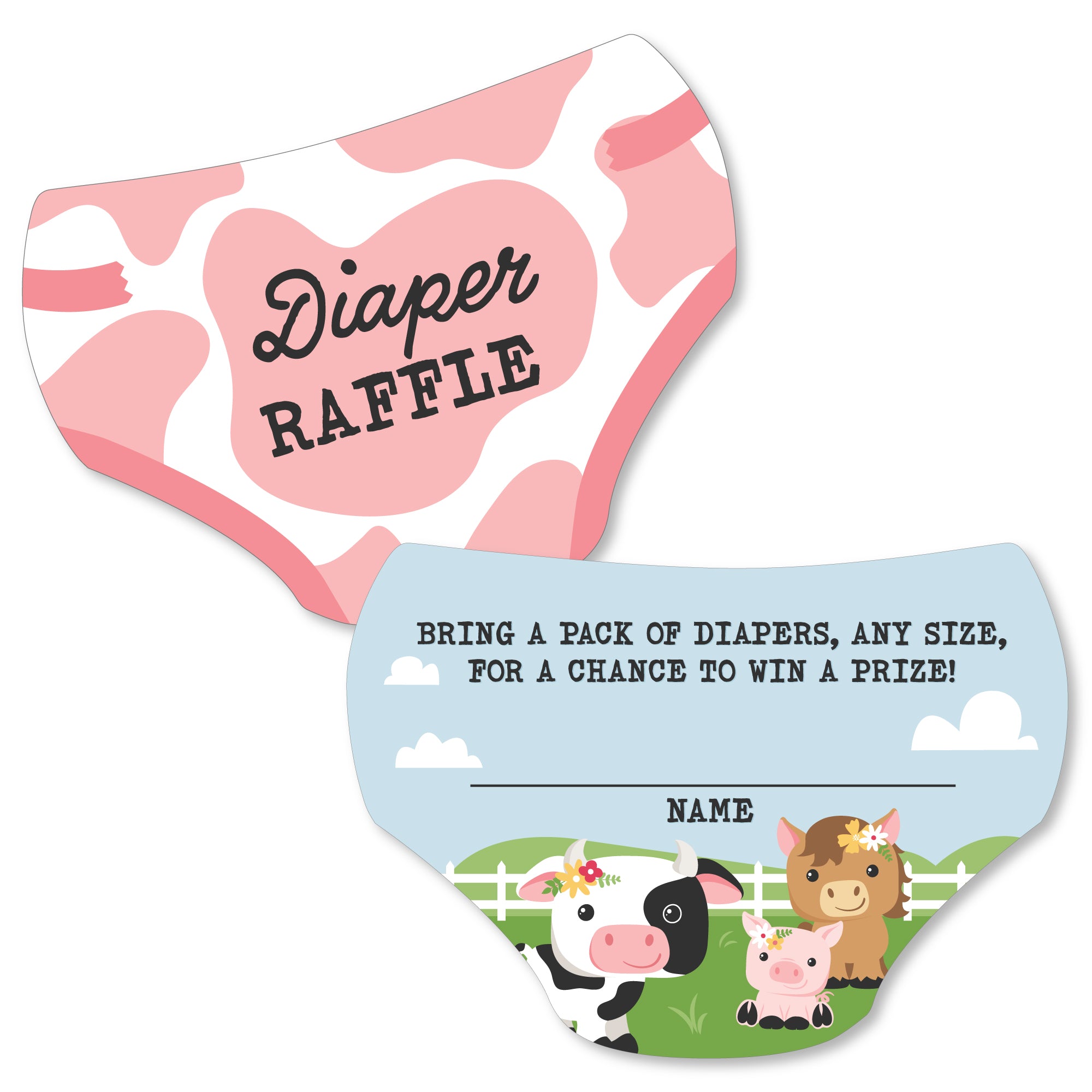 Girl Farm Animals - Diaper Shaped Raffle Ticket Inserts - Pink Barnyard ...